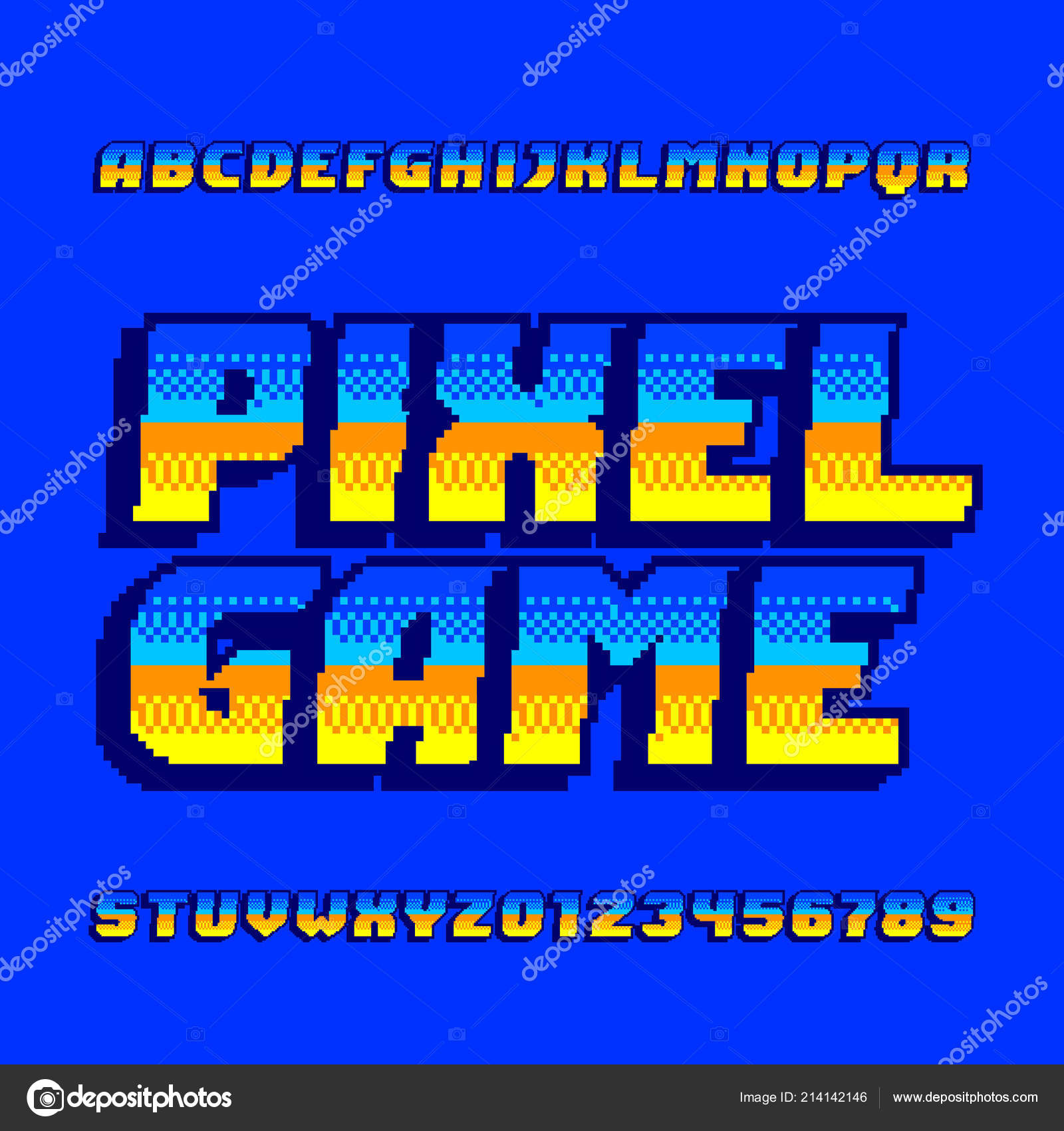 Pixel Computer Game Alphabet Fuente Gradiente Digital Letras Números ...