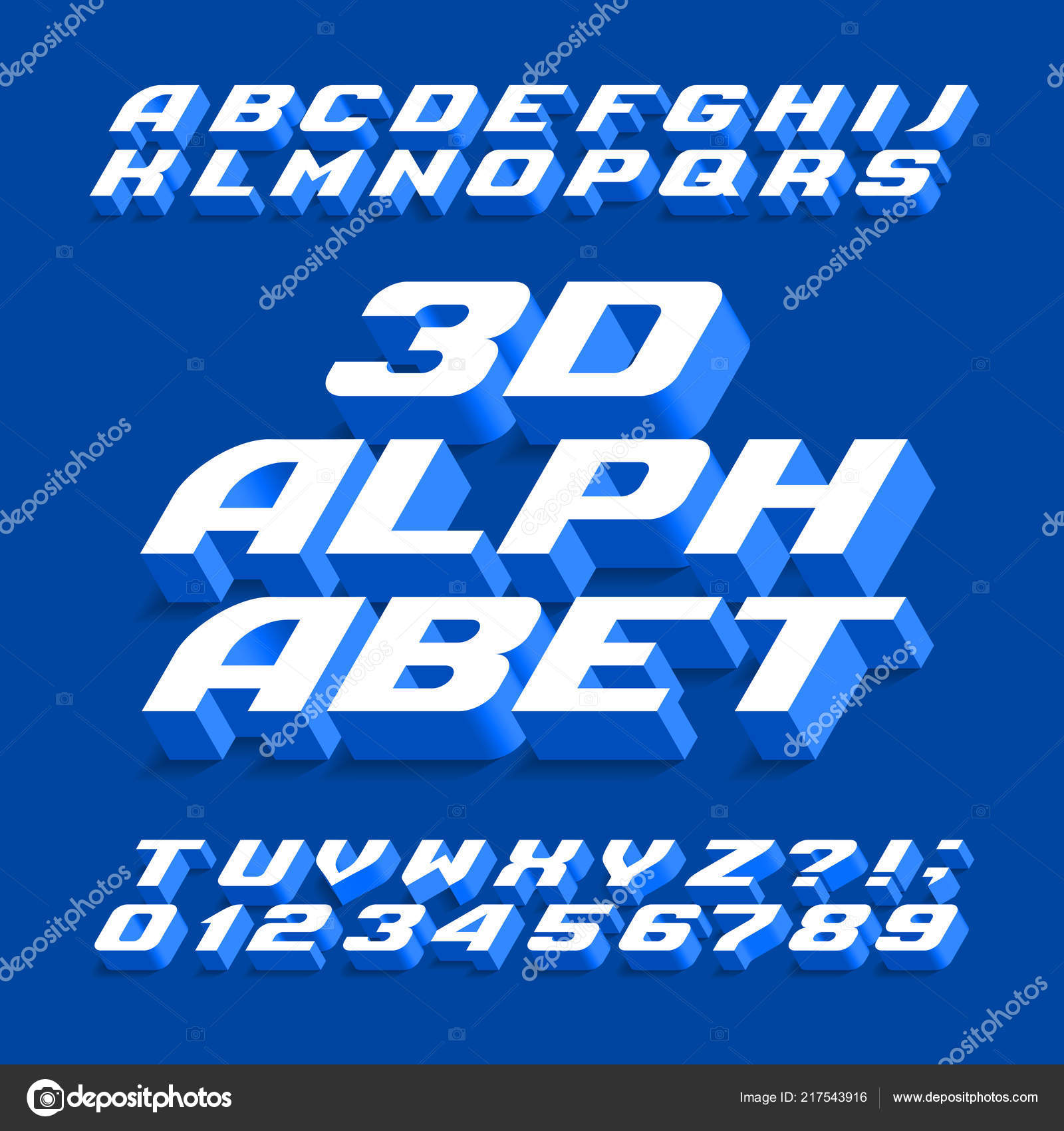 Alphabet Font Three Dimensional Effect Letters Numbers Symbols Shadow ...