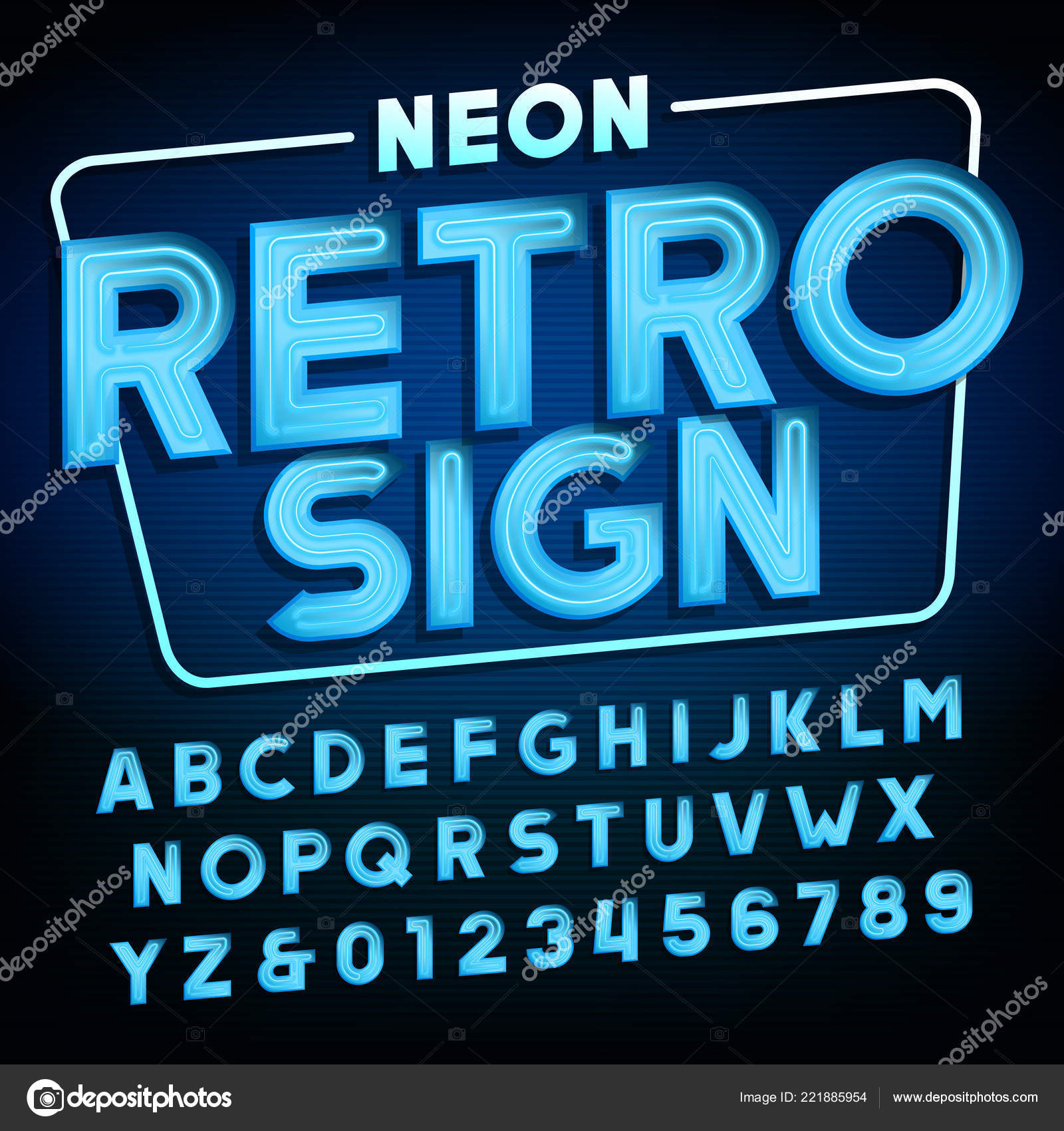 Retro Sign Alphabet Blue Neon Tube Type Letters Numbers Vintage Stock ...