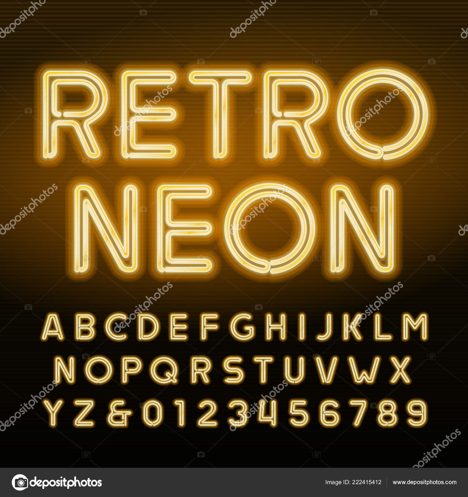 Alfabet Retro Neon Huruf Dan Angka Tabung Neon Kuning Fonta Vektor Stok ...