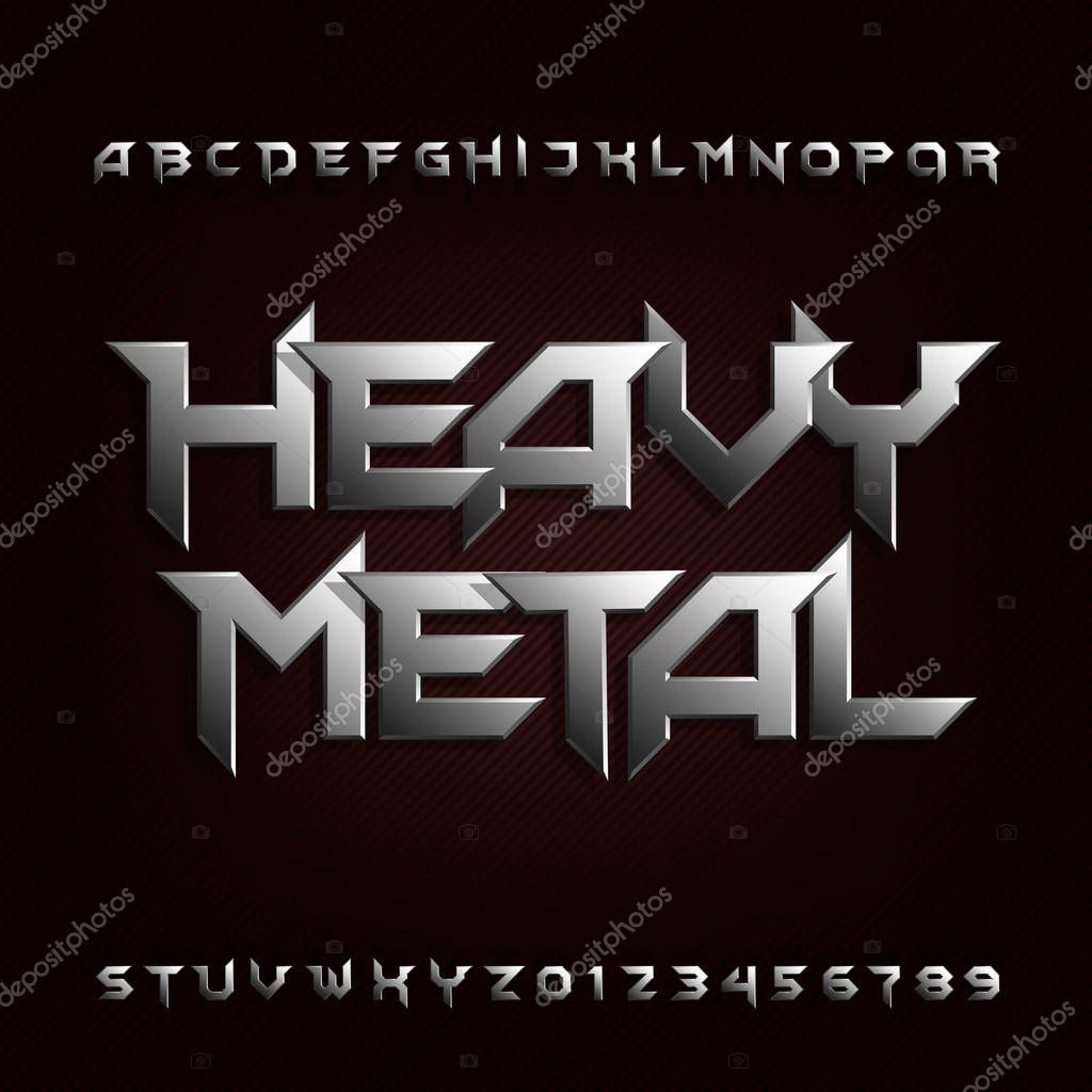 Fuentes Heavy Metal Alphabet Cromo Biselado Letras Números Tipo Vector ...
