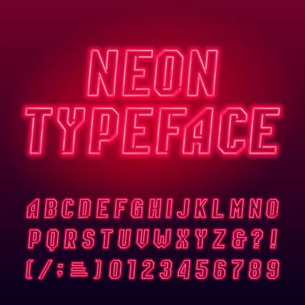 Red neon tube alphabet font. Neon color oblique letters and numbers ...