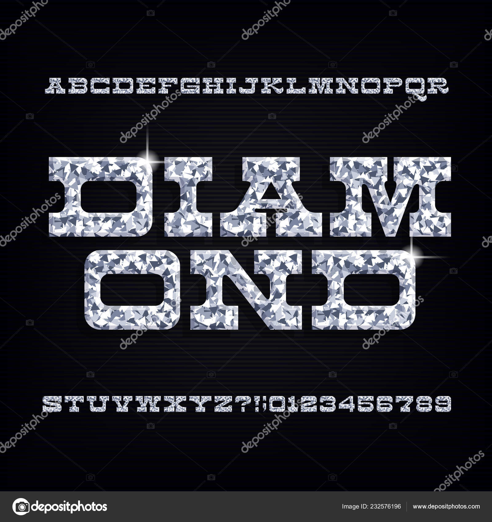 Diamond Alphabet Font Fancy Crystal Letters Numbers Stock Vector ...