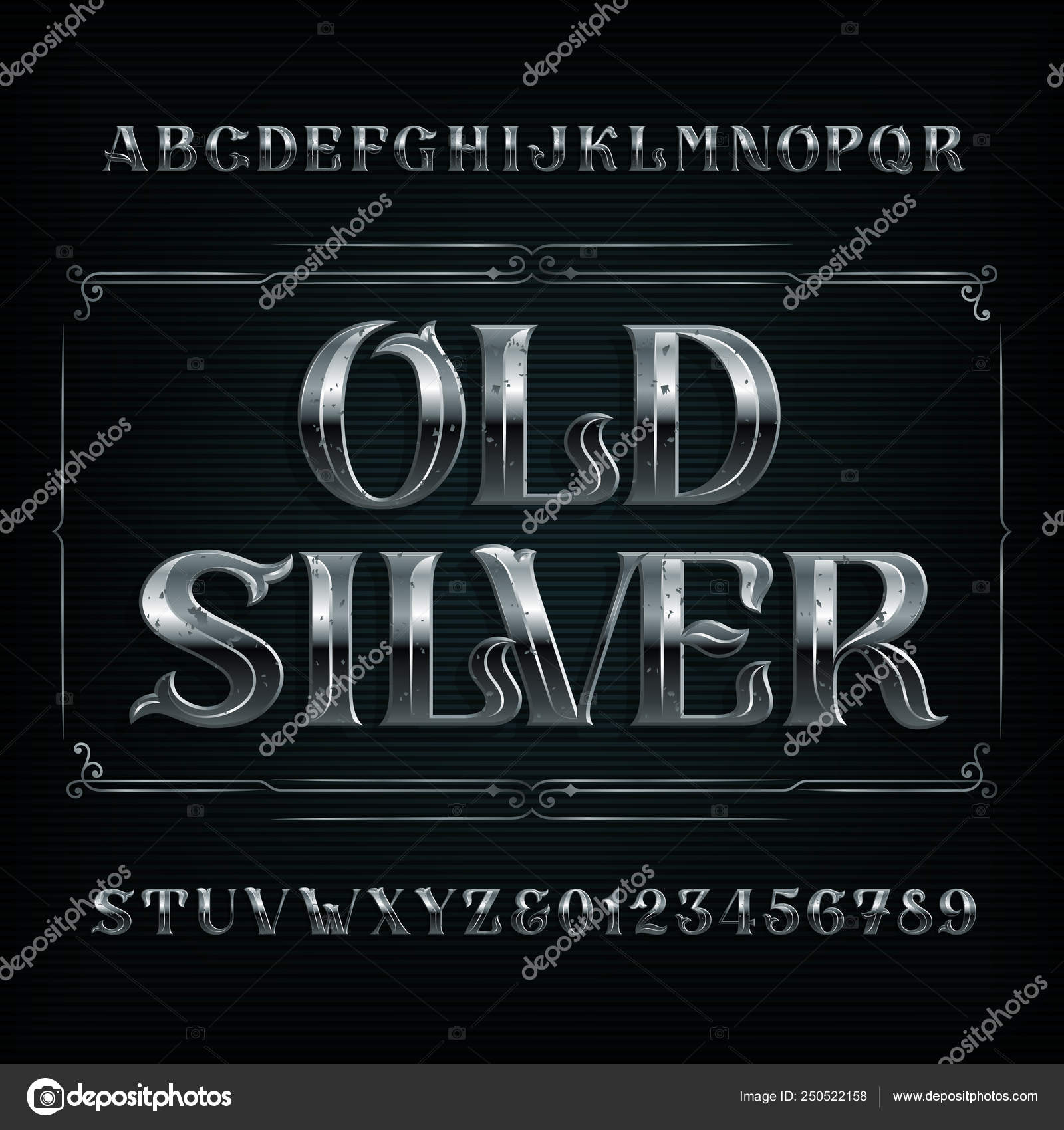 Old Silver Alphabet Font Vintage Metal Letters Numbers Stock Vector ...