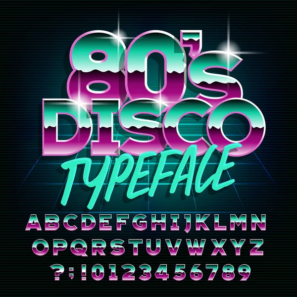 80s Retro Alphabet Font Metallic Effect Type Letters And Numbers — Stock Vector © Epifantsev
