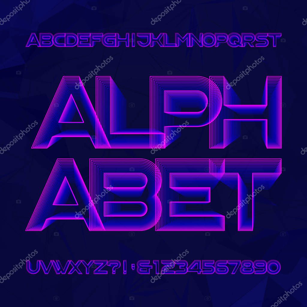 Fuente abstract alphabet. Letras mayúsculas y números en estilo 80 ...