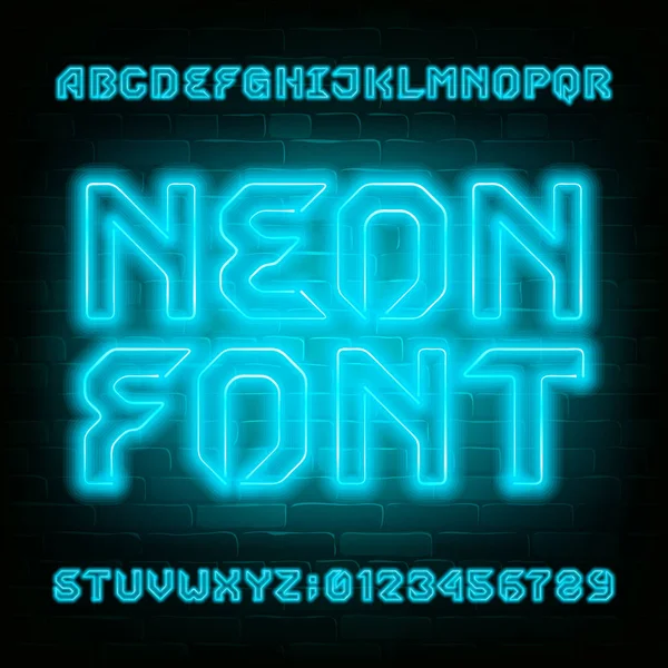 Blue Neon Alphabet Font Neon Light Geometric Letters Numbers Brick ...