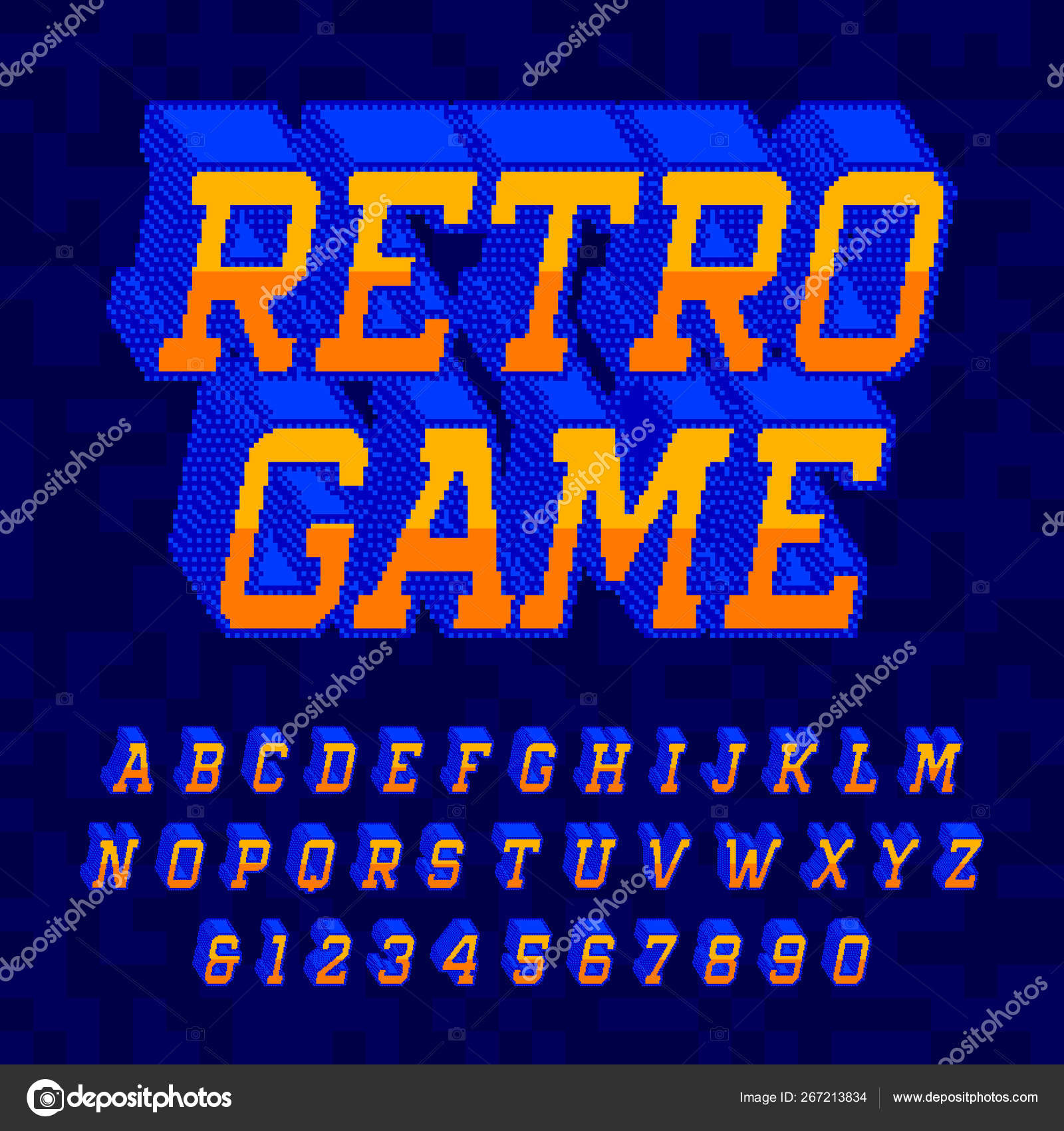 Retro Game Alphabet Font Digital Pixel Letters Numbers 80S Retro Stock ...