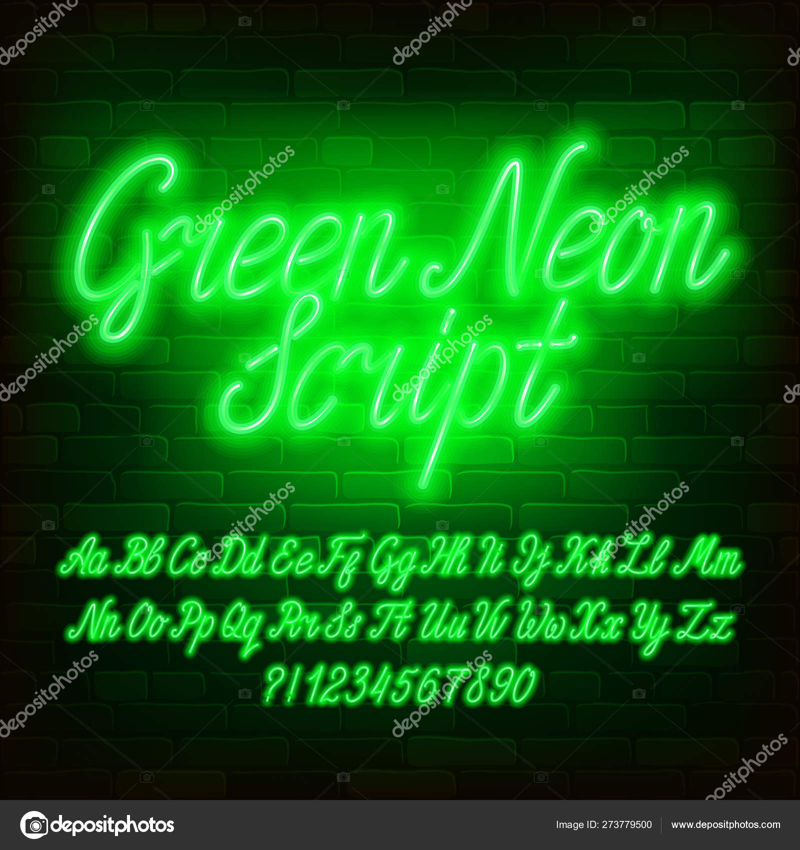 Green Neon Script Alphabet Font Neon Color Lowercase Uppercase Letters ...
