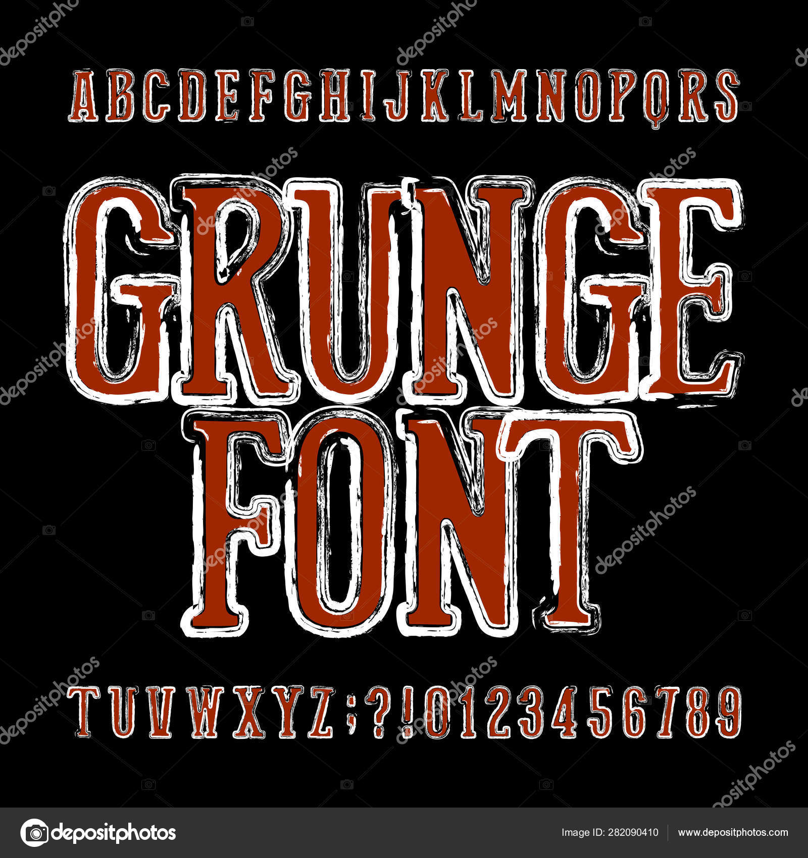 Grunge Alphabet Font Messy Uppercase Letters Numbers Vector Typescript ...