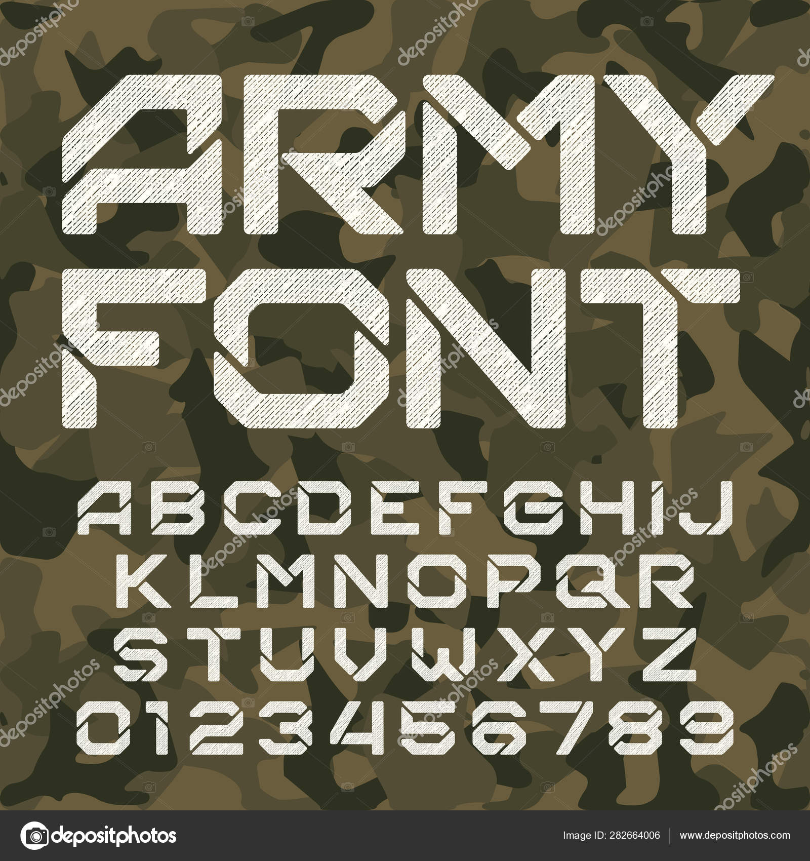 Army Alphabet Typeface Scratched Messy Letters Numbers Camo Background ...