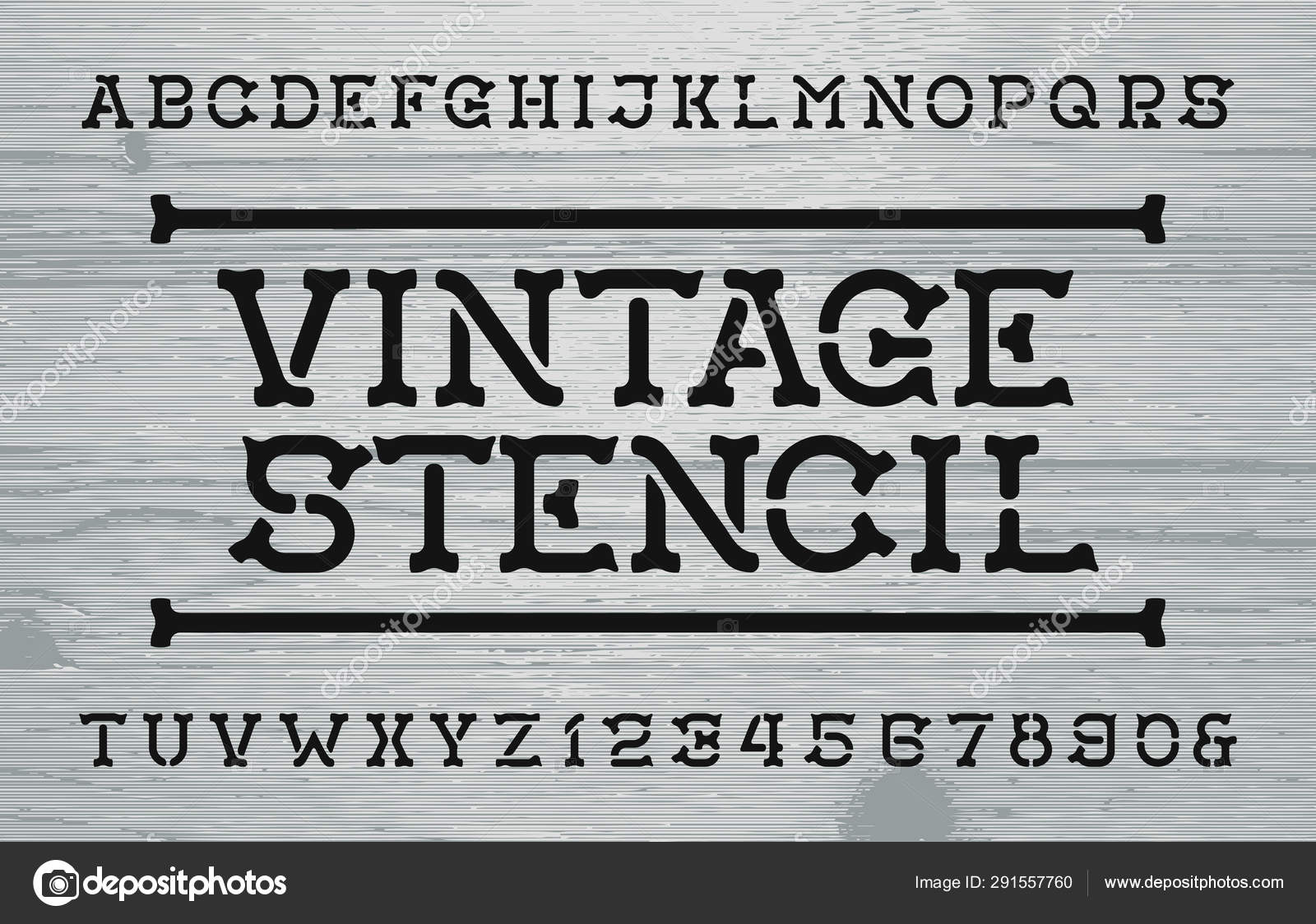 Vintage Stencil Alphabet Font Retro Letters Numbers Distressed Wood ...