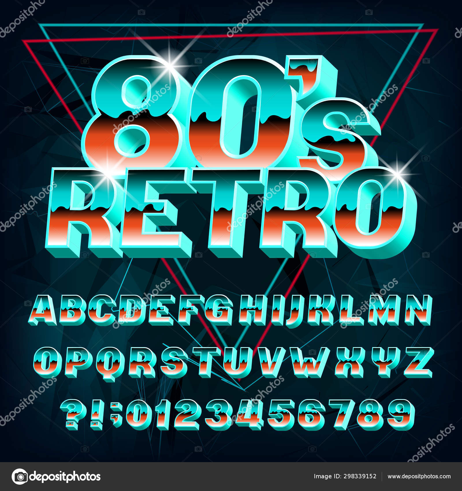 80S Retro Alphabet Font Effect Letters Numbers Abstract Background ...