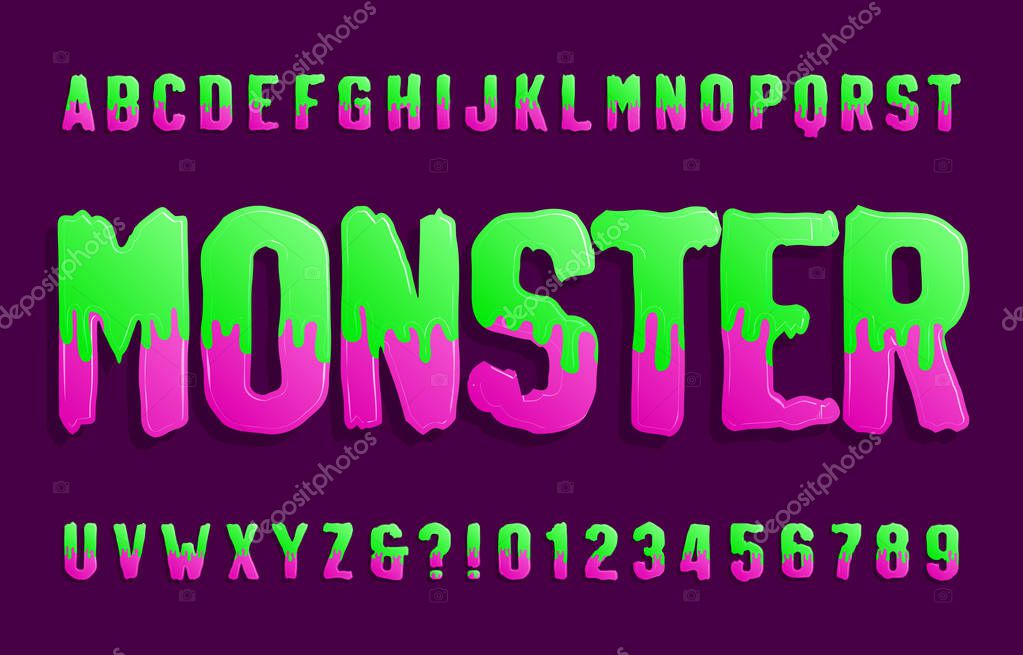 Fuente de alfabeto Monster. Letras y números de baba dibujados a mano ...