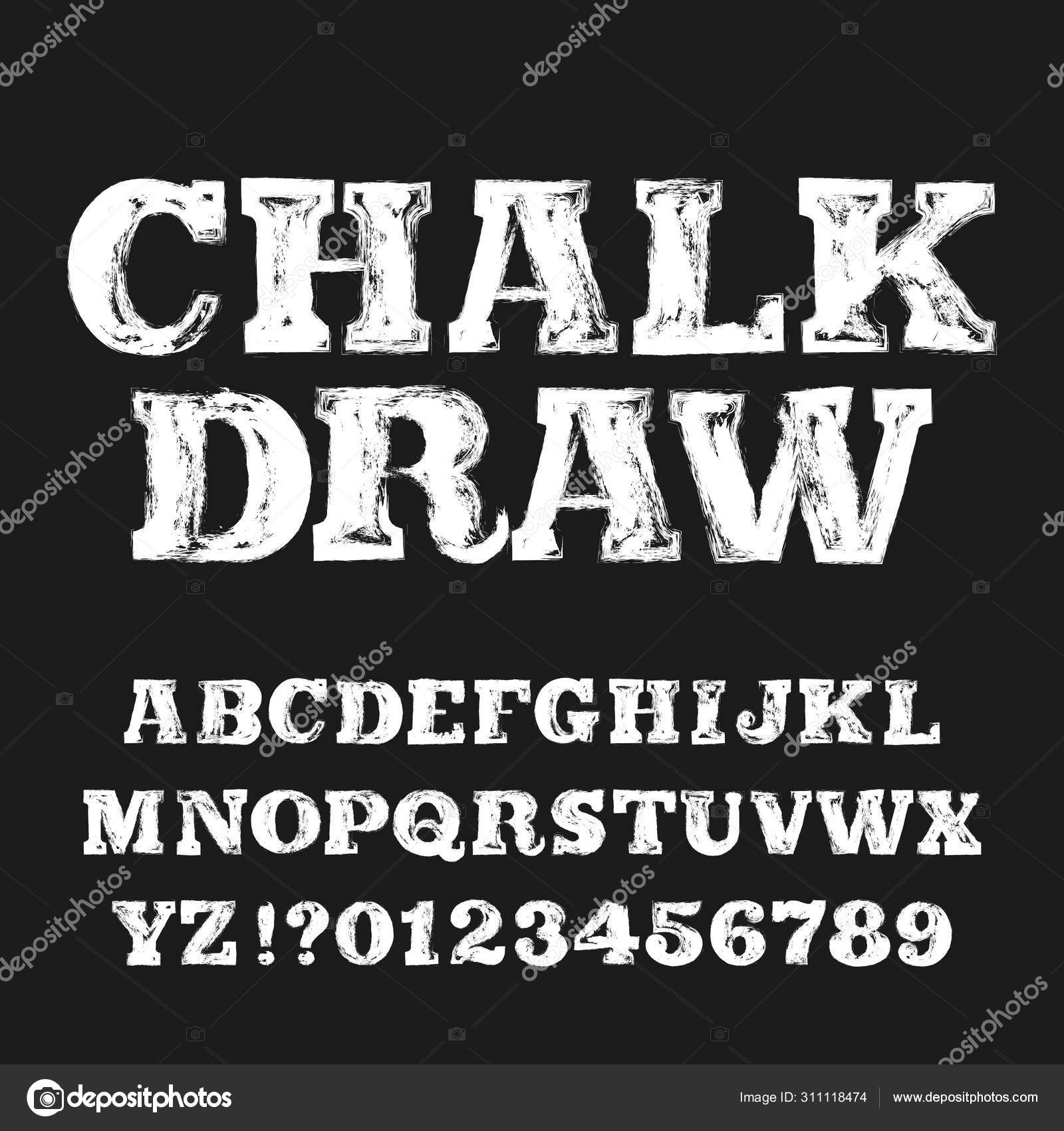 Chalk Draw Alphabet Font Handwritten Messy Letters Numbers Stock Vector ...