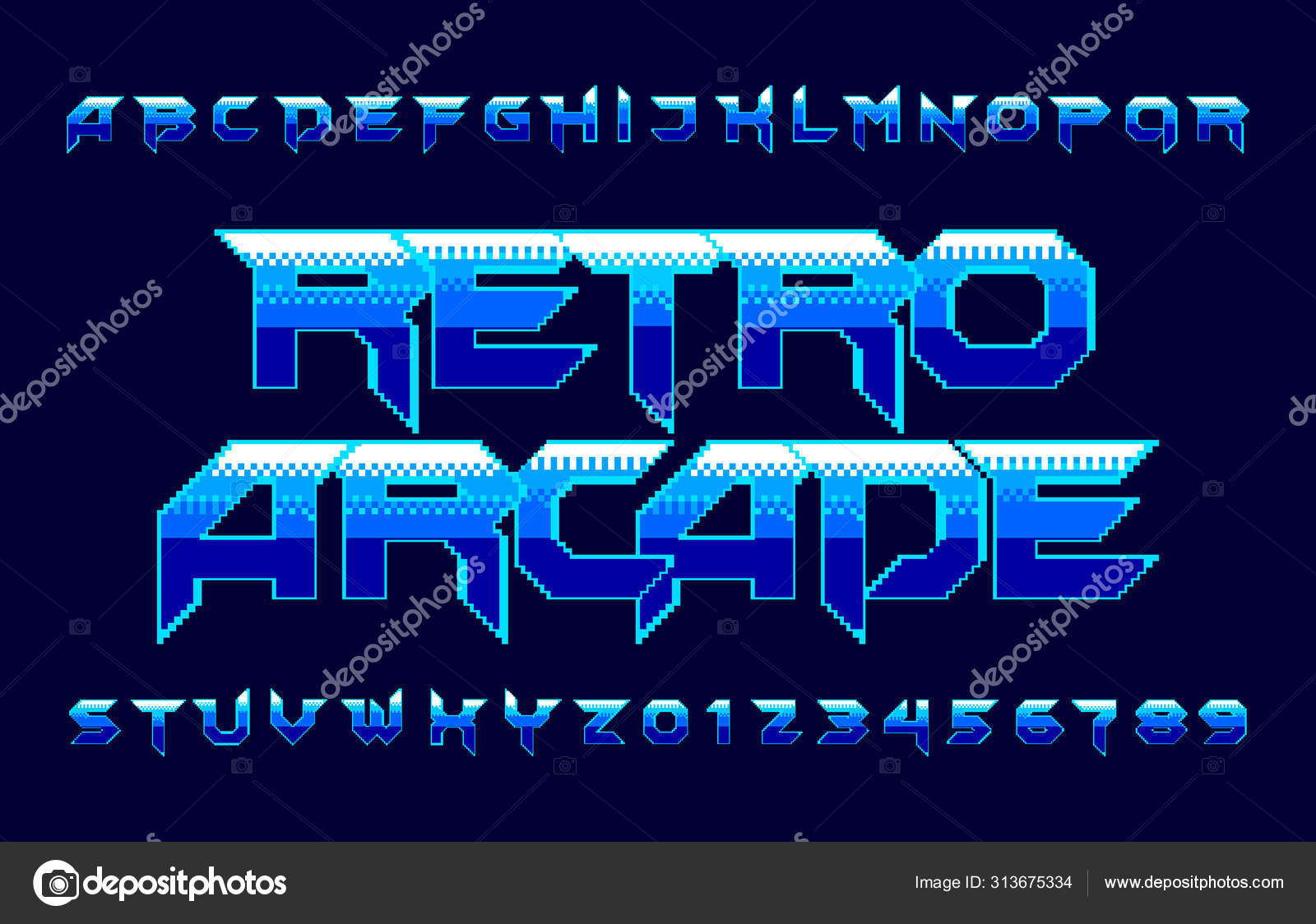 Retro Arcade Alfabeto Fuente Gradiente Píxeles Letras Números 80S ...