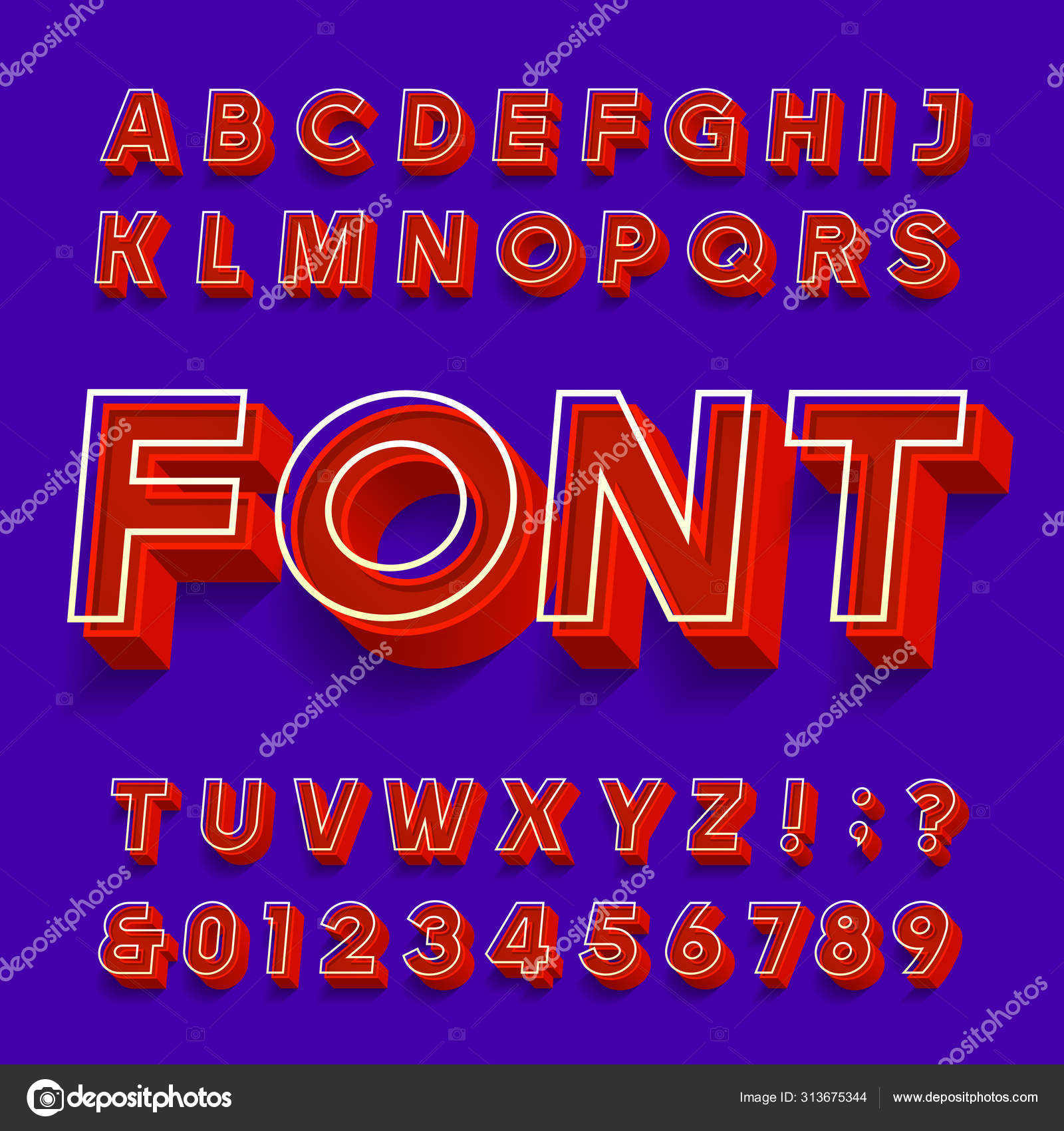 Font Effect Oblique Letters Numbers Shadows Stock Vector Alphabet ...