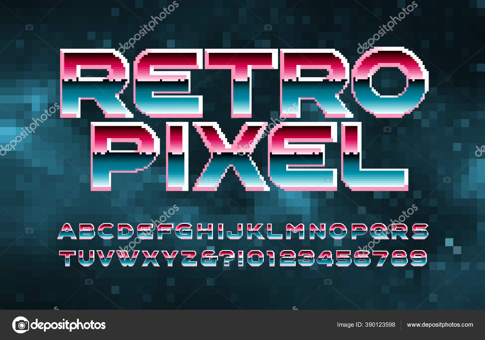 Retro Pixel Alphabet Font Computer Letters Numbers Abstract Pixel ...