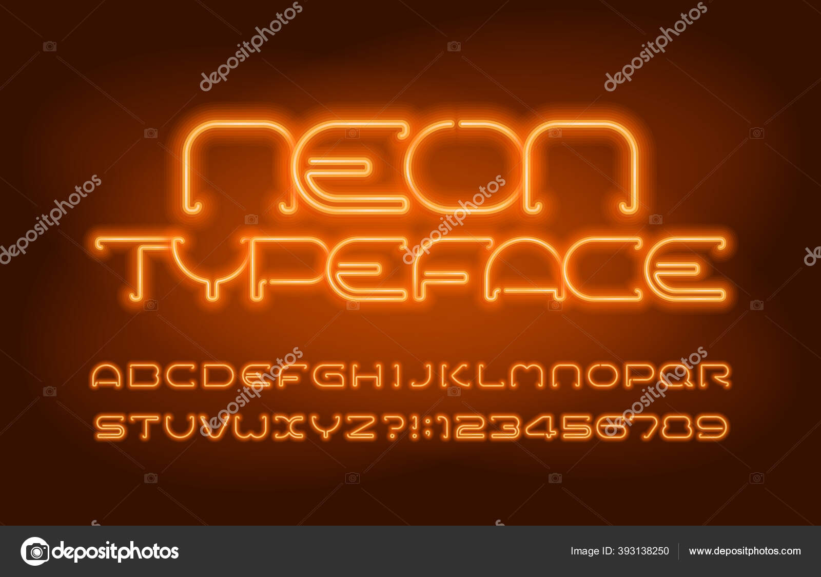 Neon Alphabet Font Orange Neon Light Letters Numbers Blurred Background ...