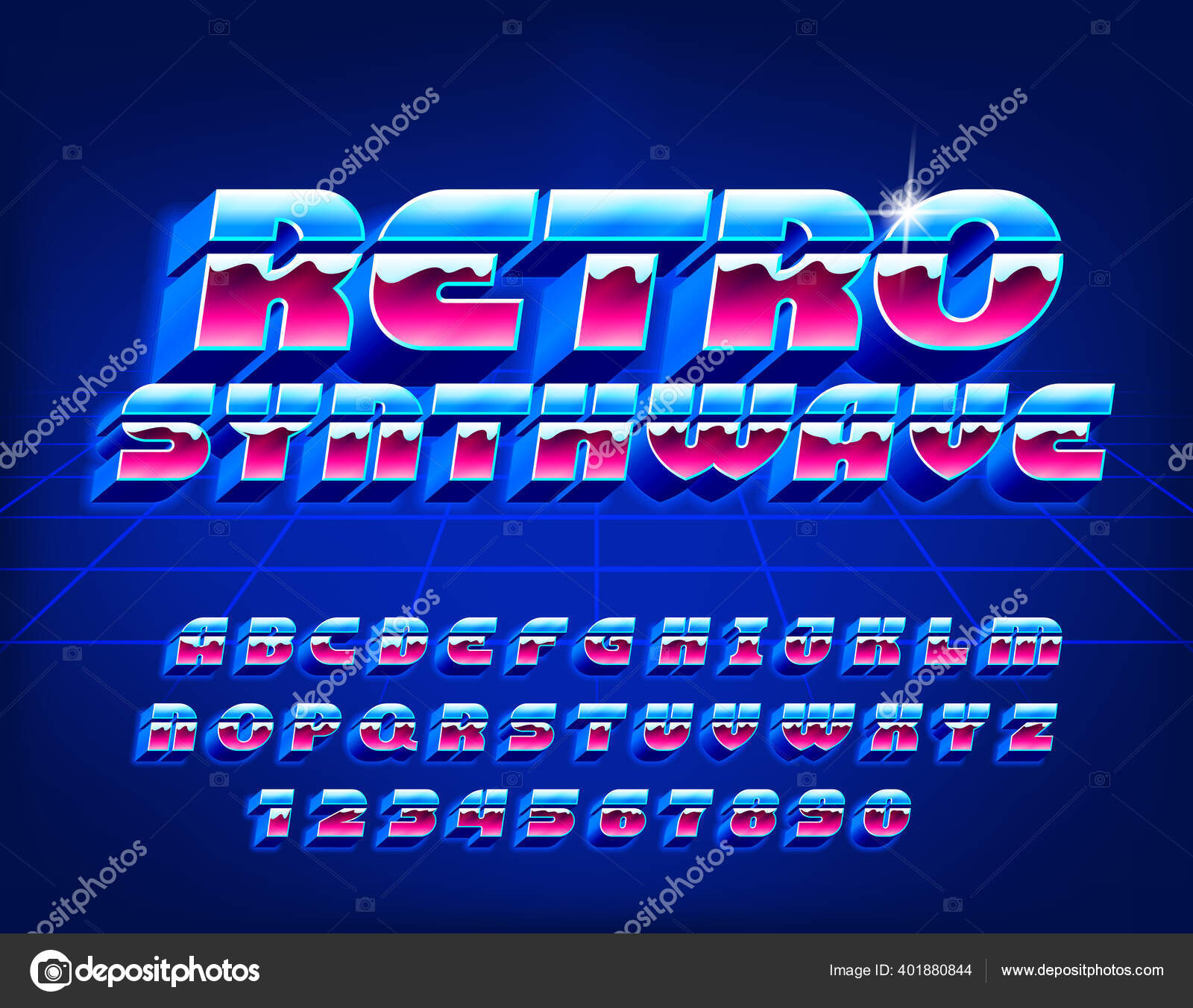 Retro Synthwave Alphabet Font Letters Numbers Symbols 80S Style Retro ...