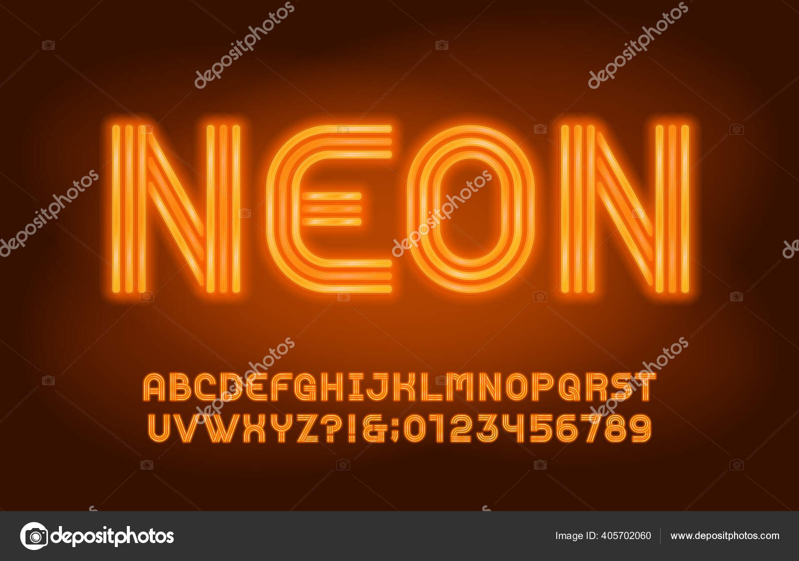 Fonte Alphabet Néon Lettres Chiffres Jaunes Néon Clair Dans Style ...