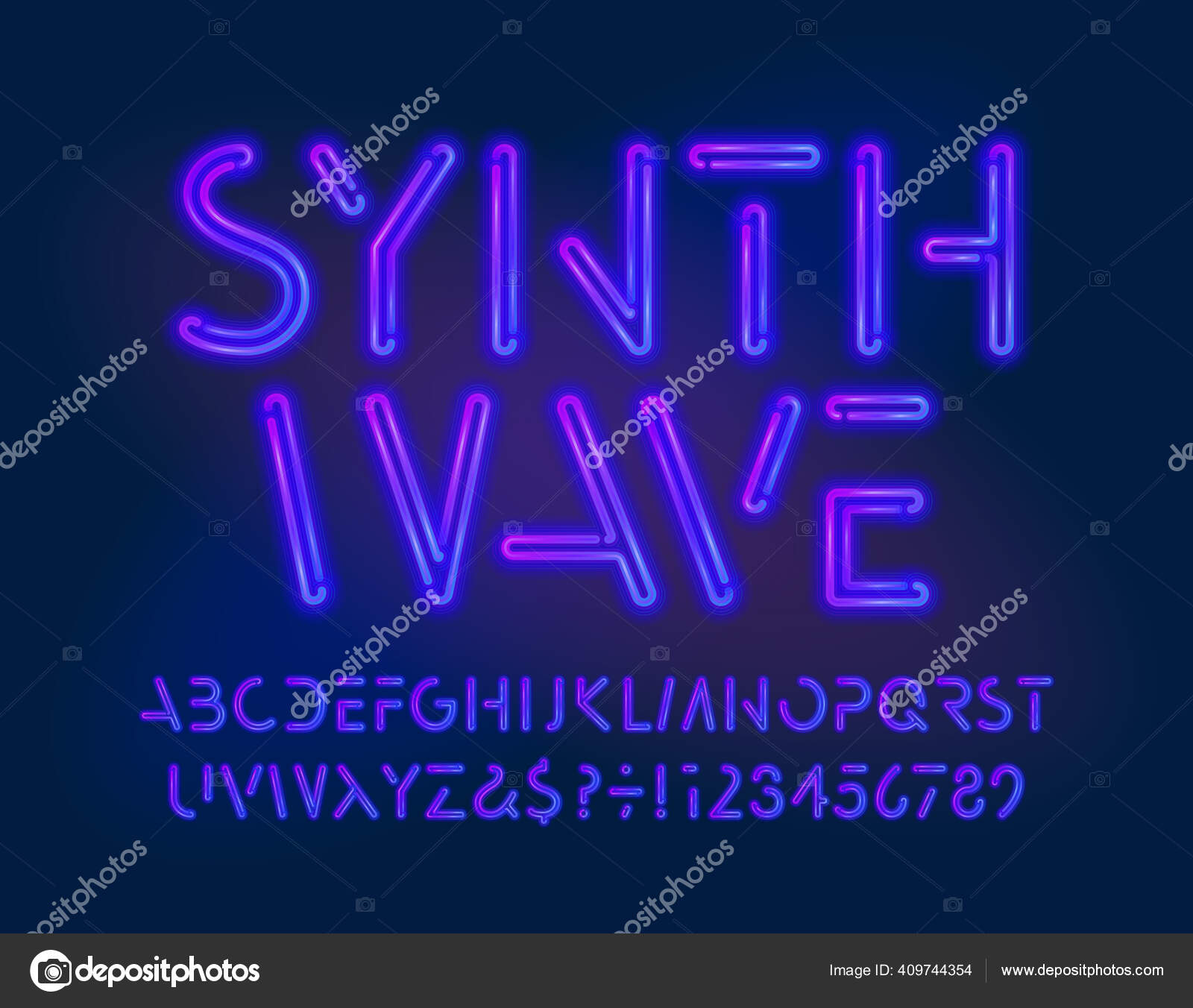 Synthwave Aakkoskirjasin Neonkirjaimia Numeroita Symboleja Futuristinen ...