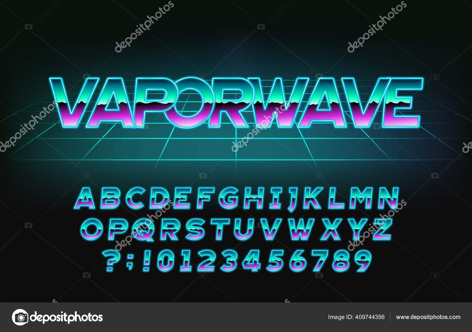 Image vectorielle Fonte Alphabet Vaporwave Lettres Chiffres Symboles ...