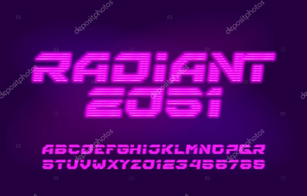 Vettoriale stockCaratteri Alfabetici Radianti Lettere Neon Numeri ...