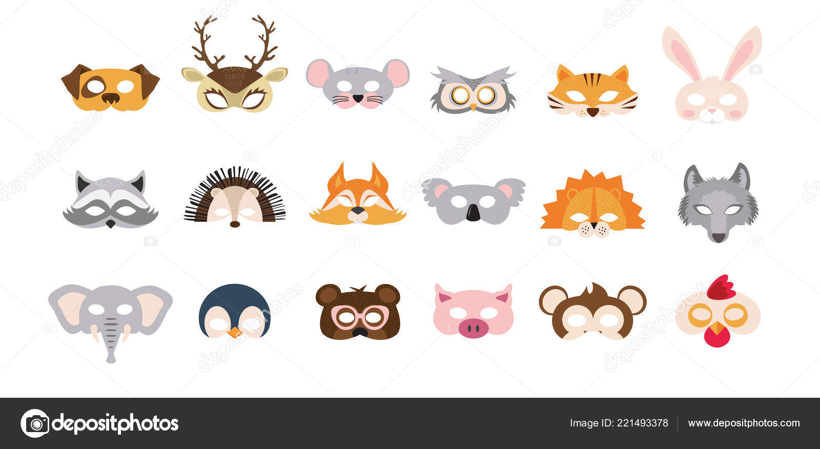 Set of photo booth props masks of wild and domestic animals. great for ...