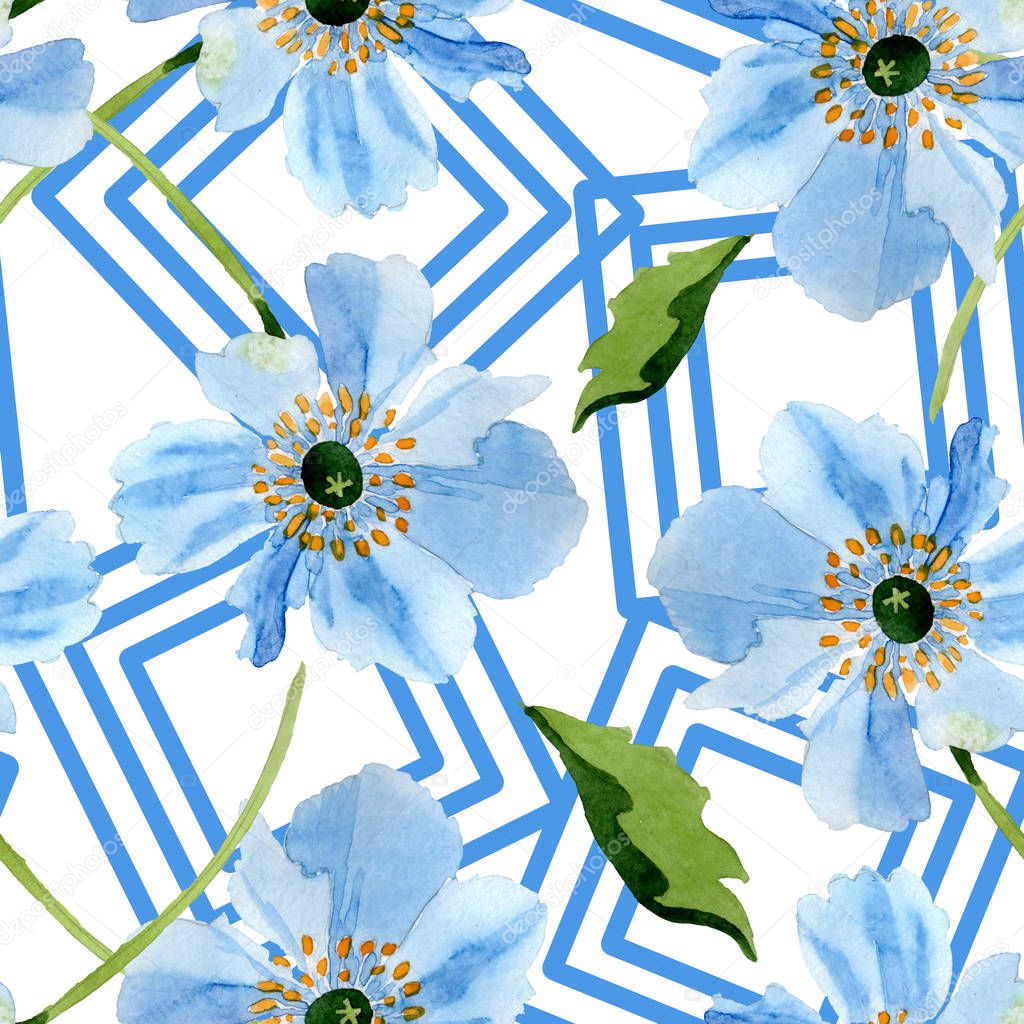 Hermosas flores de amapola azul con hojas verdes aisladas en blanco. Ilustraci n de fondo ...