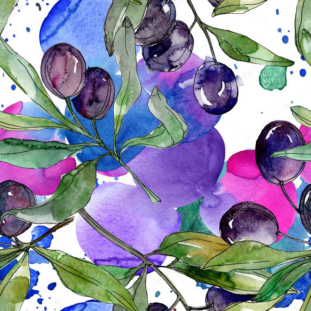 Aceitunas negras en ramas con hojas verdes. Jard n bot nico follaje floral. Ilustraci n de fondo ...