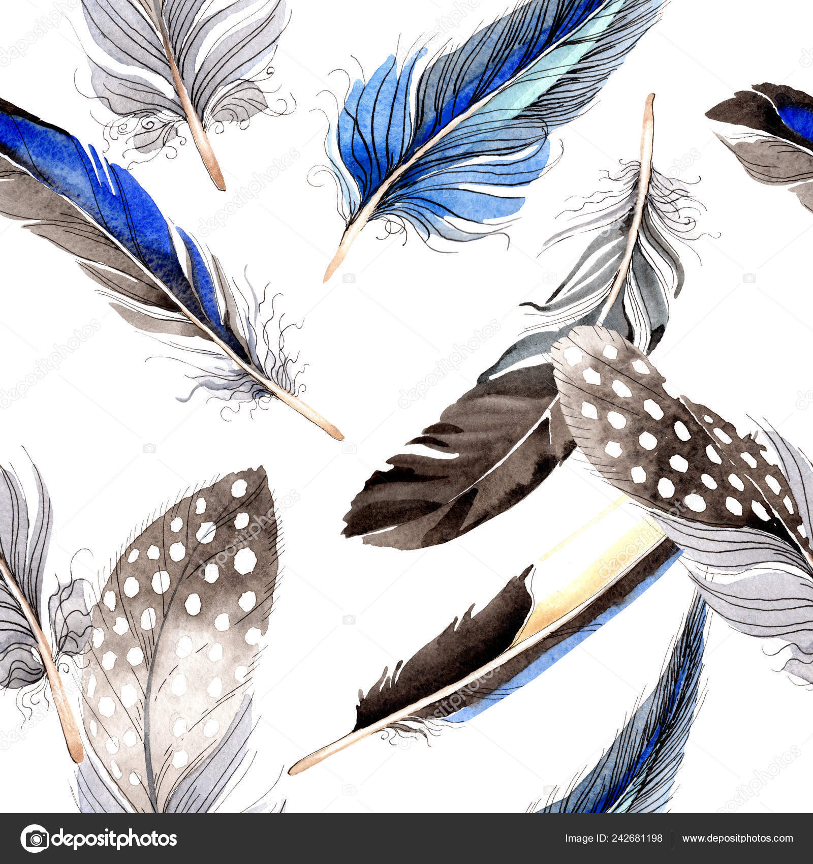 Bird Feathers Wing Watercolor Background Illustration Set Seamless ...