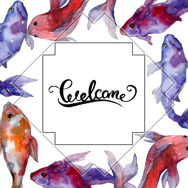 Watercolor aquatic underwater tropical fish set. Red sea and exotic ...