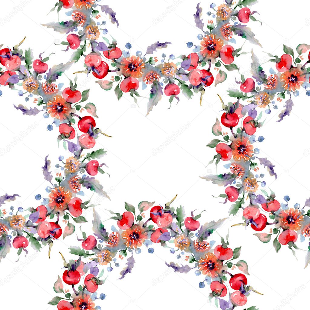 Ramo con flores y frutas. Flor silvestre de hoja de primavera aislada. Juego de ilustraci n en ...