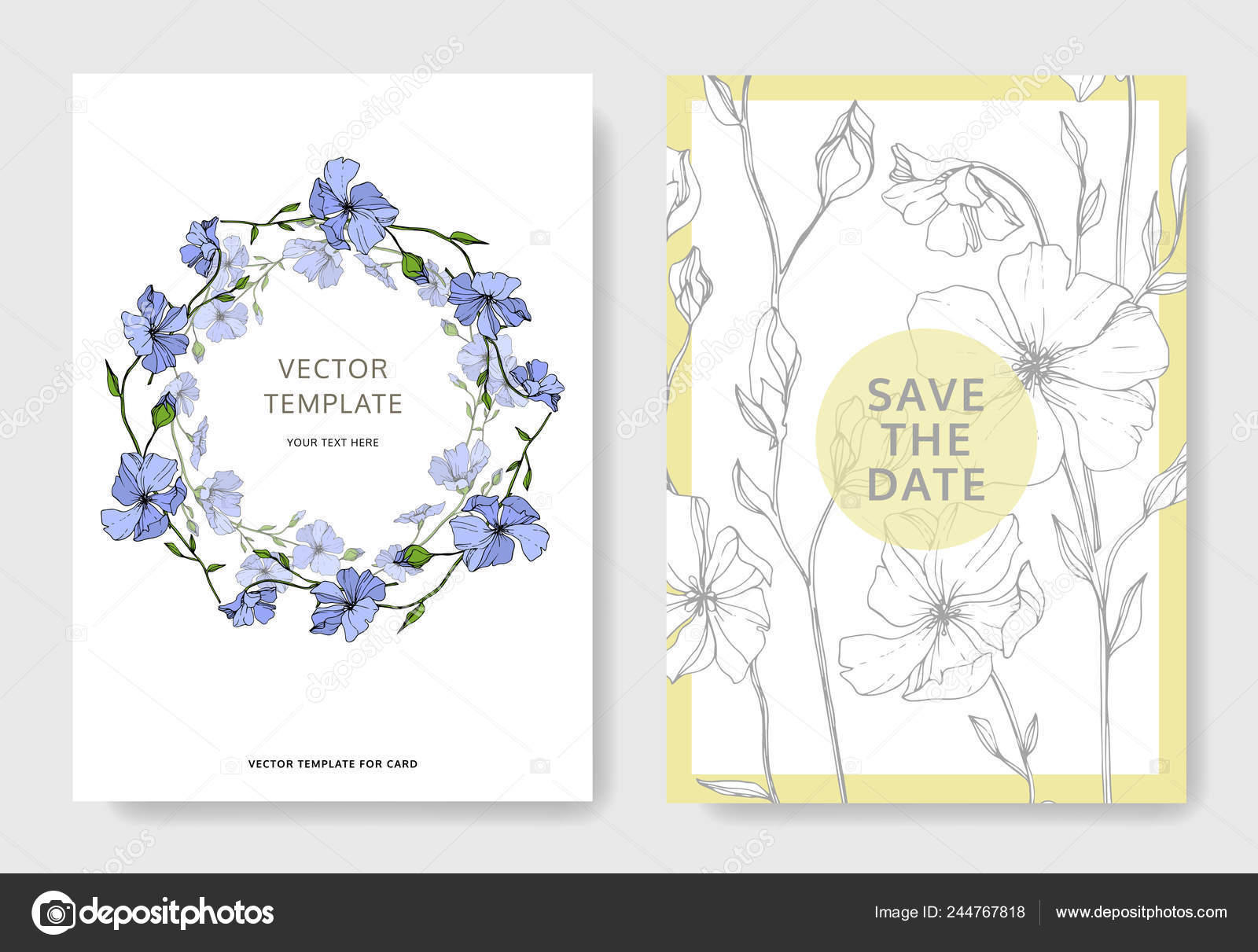 Vector Blue Flax Floral Botanical Flower Engraved Ink Art Wedding ...