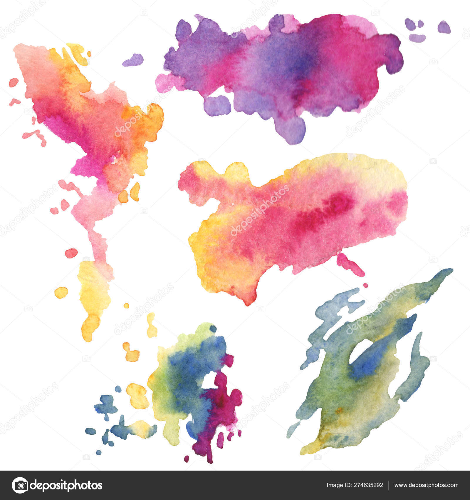 Abstract watercolor paper splash shapes isolated drawing. Illustration ...