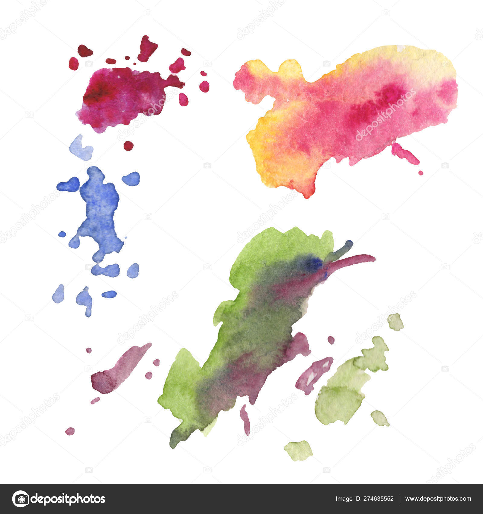 Abstract watercolor paper splash shapes isolated drawing. Illustration ...
