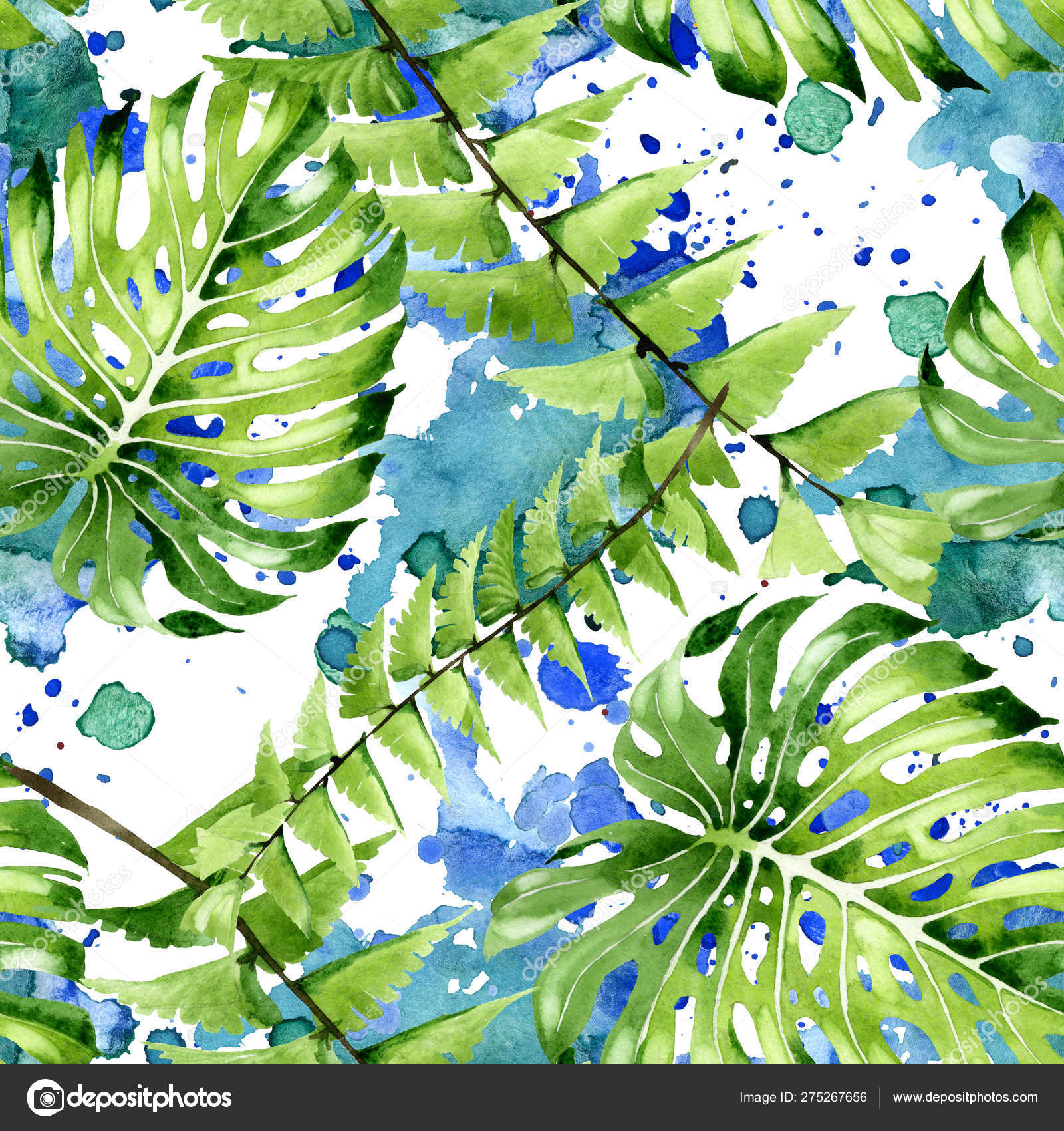 Palm beach tree leaves jungle botanical. Watercolor background ...