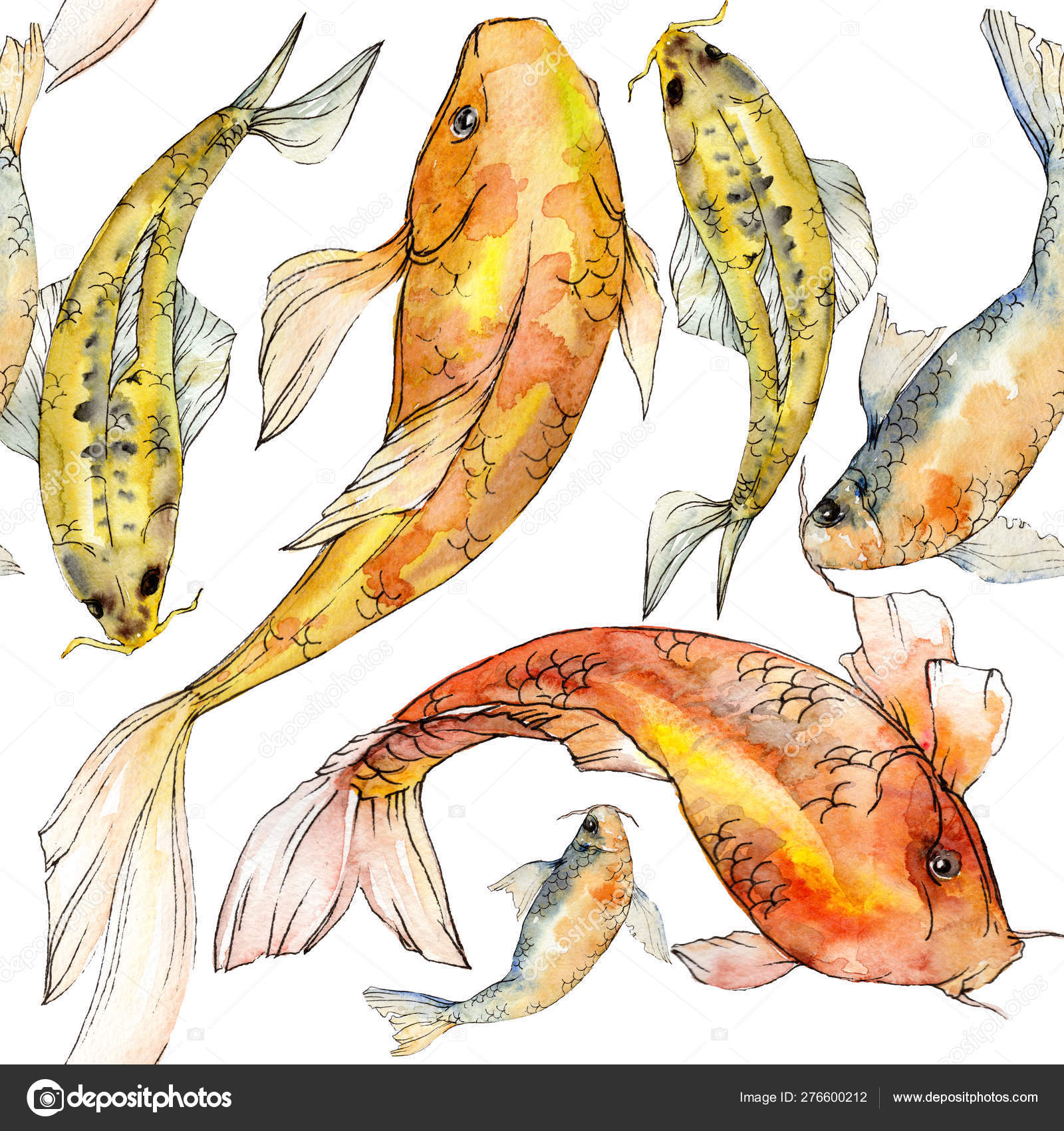 Watercolor aquatic underwater colorful tropical fish set. Red sea and ...