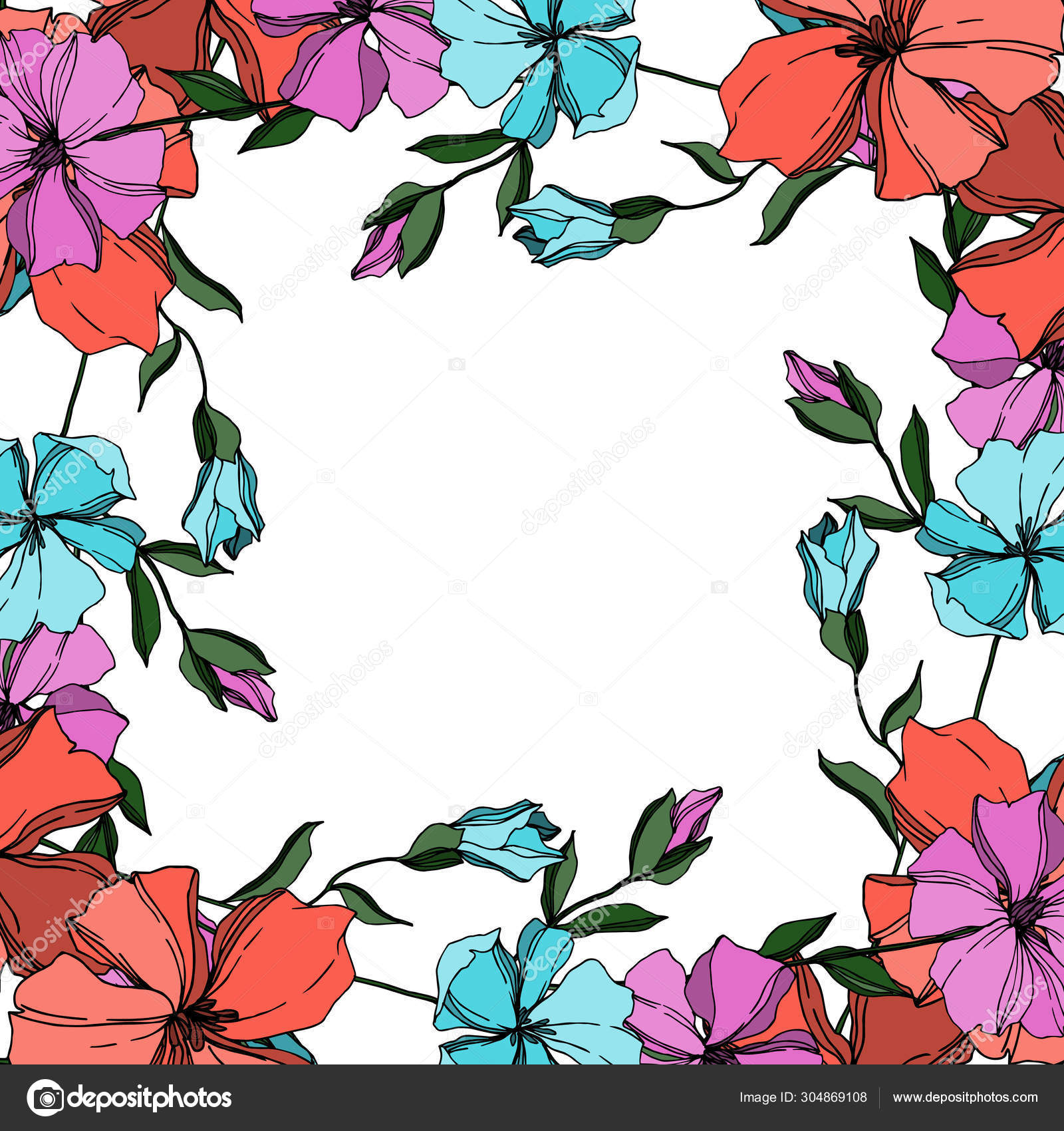 Vector Flax floral botanical flowers. Black and white engraved ink art ...