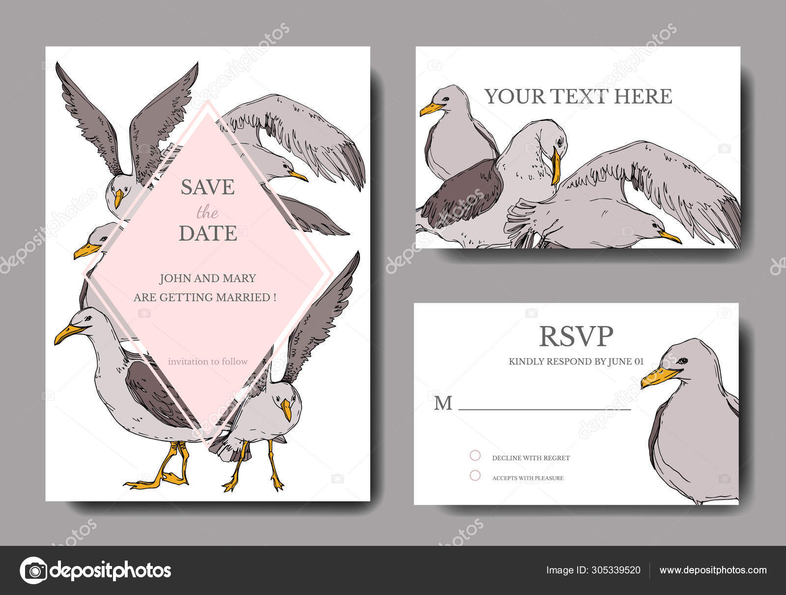 Vector Sky bird seagull in a wildlife. Black and white engraved ink art ...