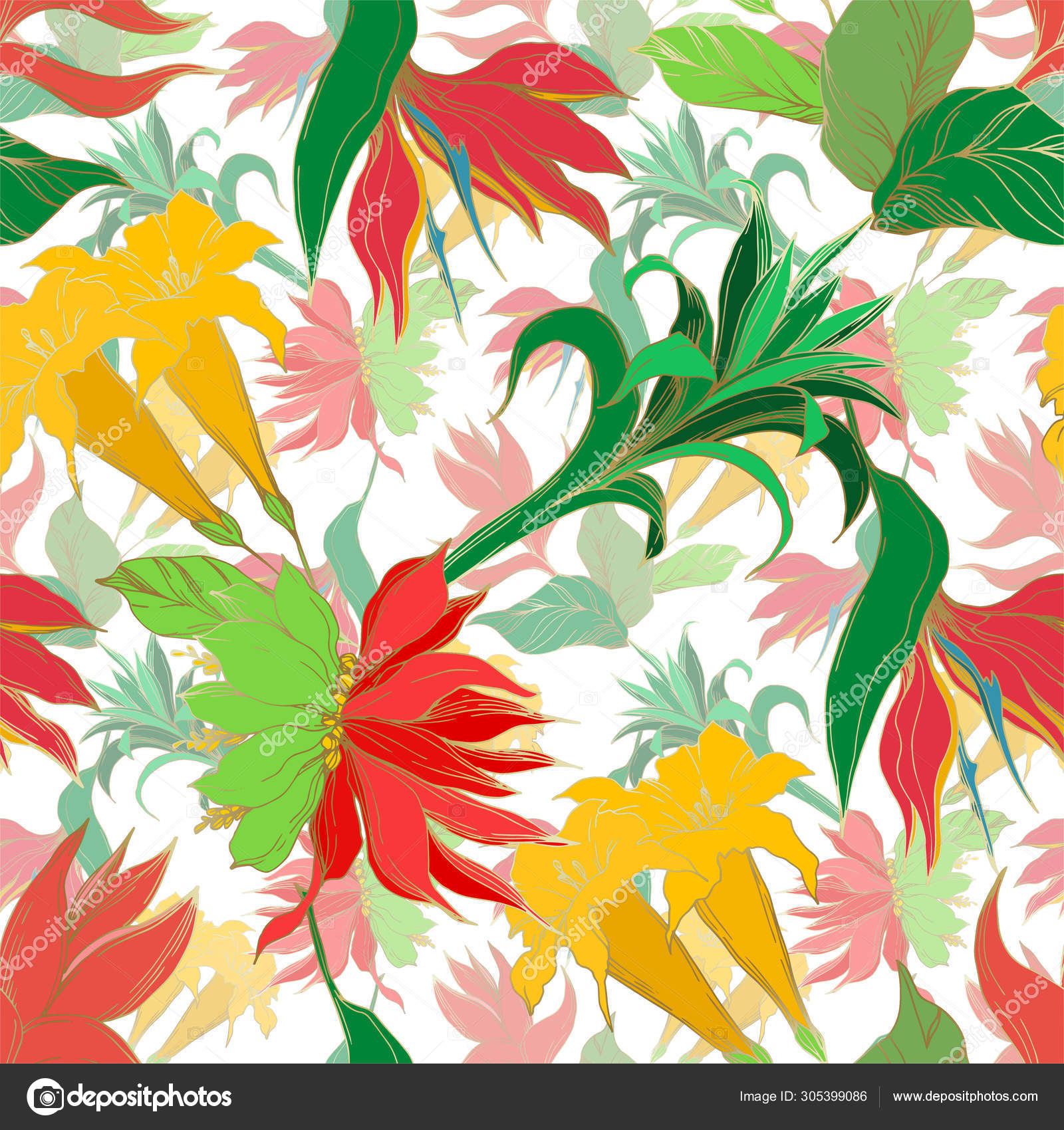 Vector Palm beach tree leaves jungle botanical flowers. Black and white ...