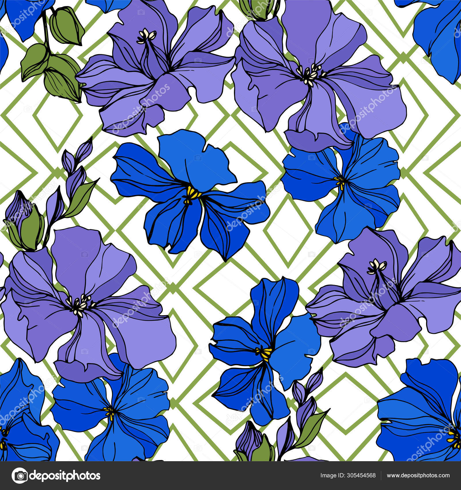 Vector Flax floral botanical flowers. Black and white engraved ink art ...