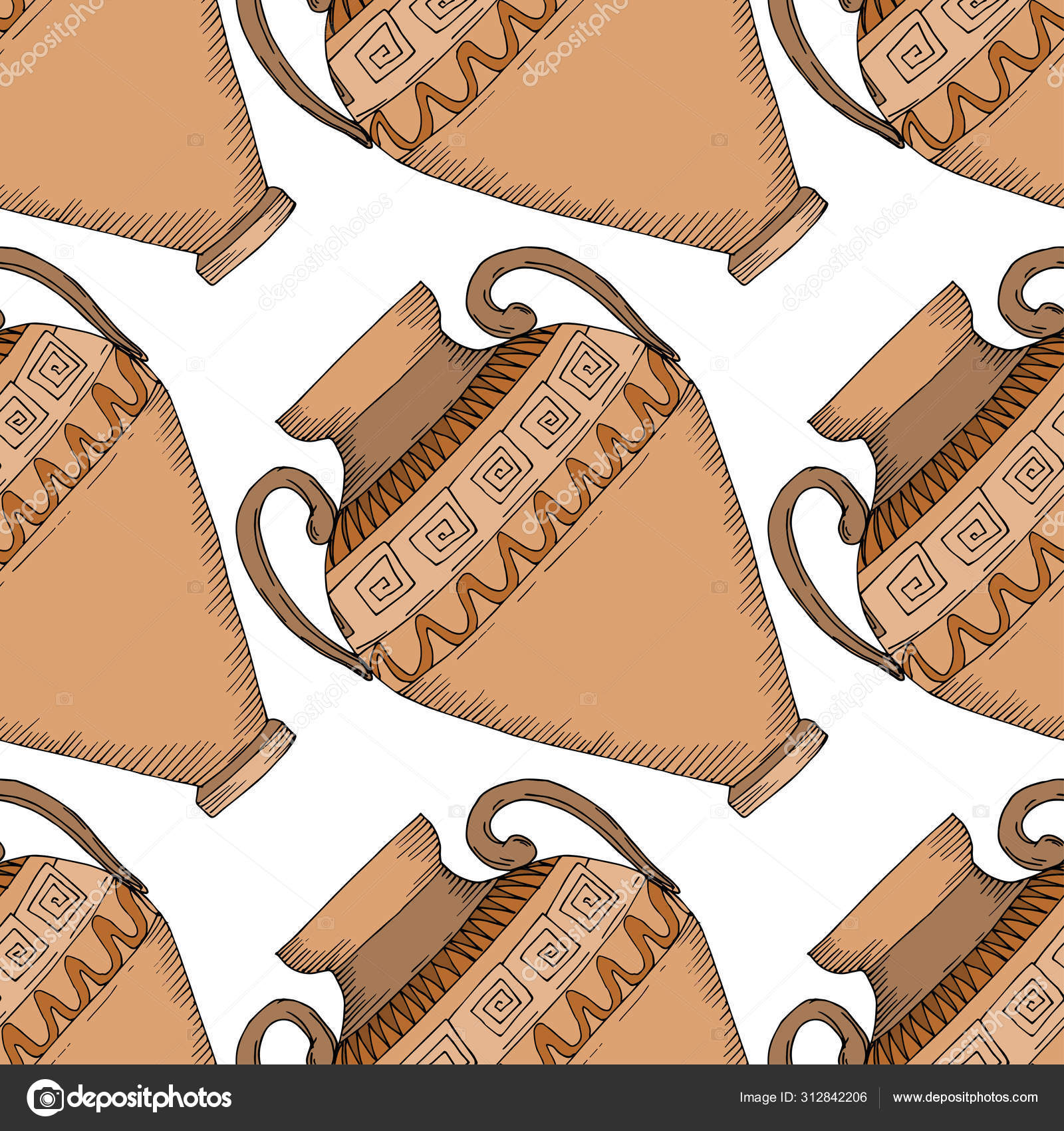 Vector Antique greek amphoras. Black and white engraved ink art ...