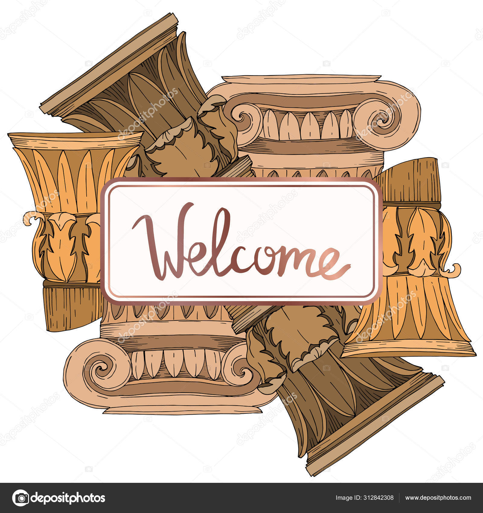 Vector Antique greek columns. Black and white engraved ink art. Frame ...