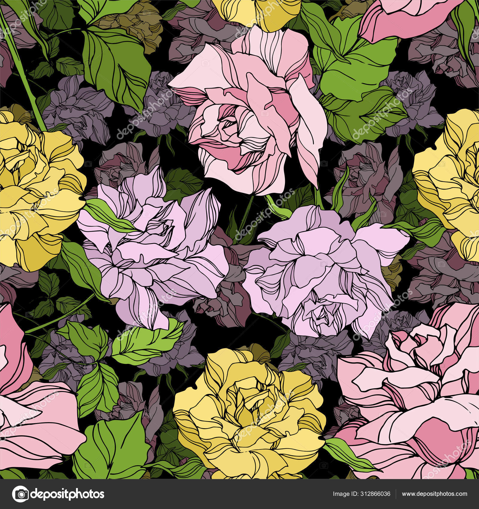 Vector Rose floral botanical flowers. Wild spring leaf wildflower ...