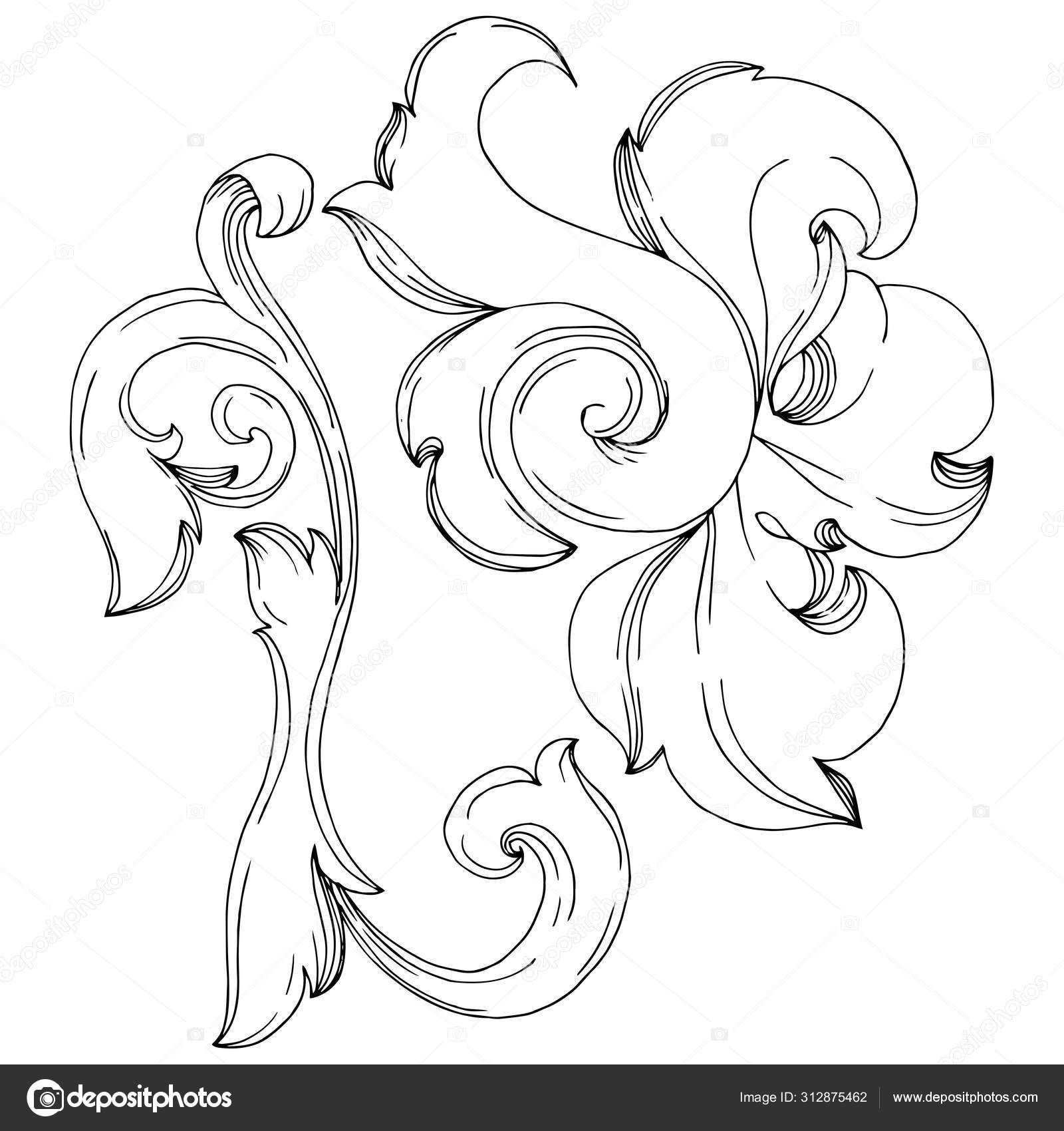 Vector Baroque monogram floral ornament. Black and white engraved ink ...