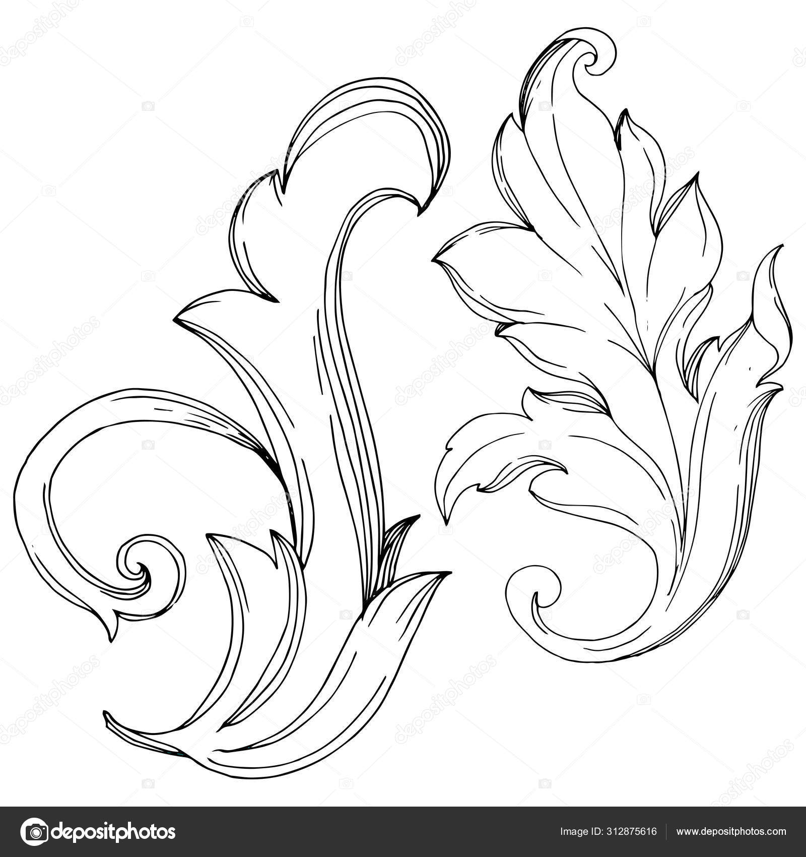 Vector Baroque monogram floral ornament. Black and white engraved ink ...