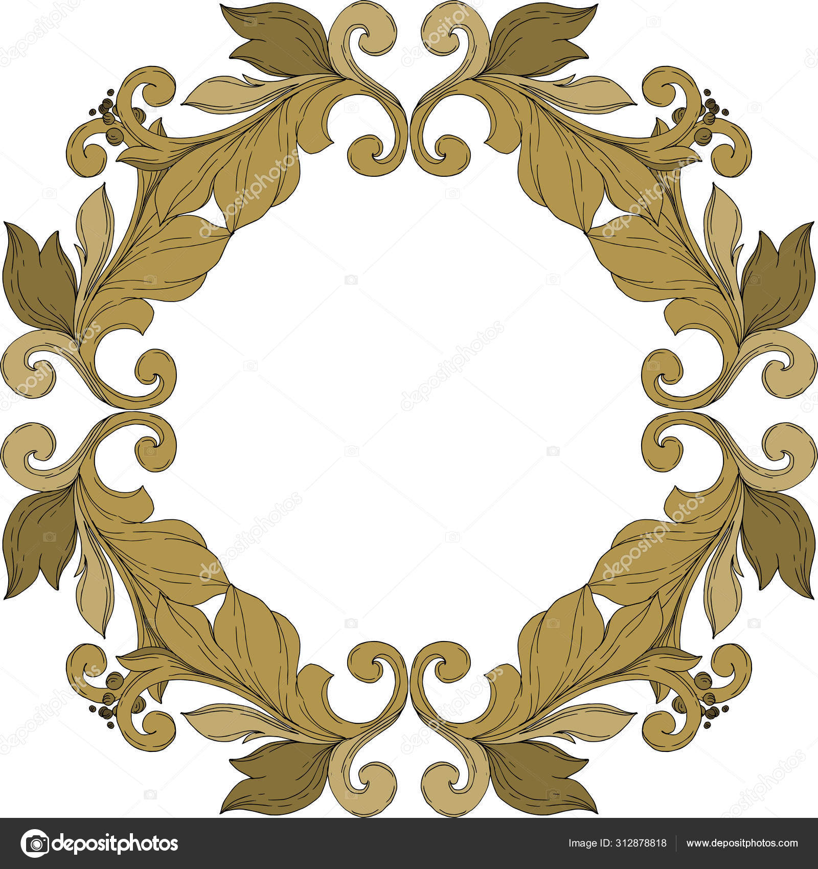 Vector Golden monogram floral ornament. Black and white engraved ink ...