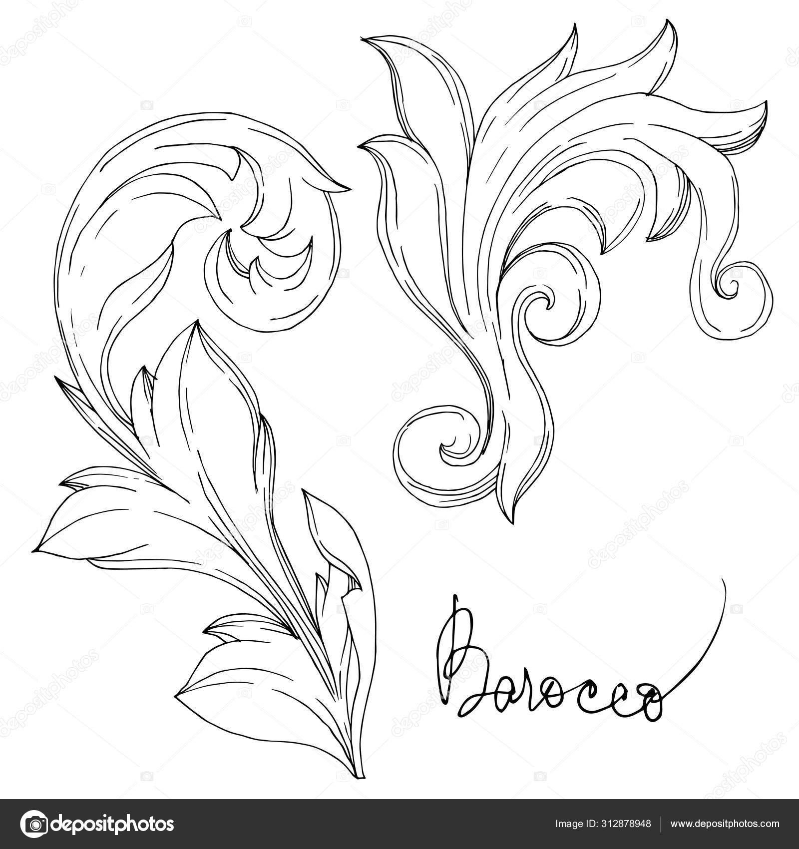 Vector Baroque Monogram floral ornament. Black and white engraved ink ...